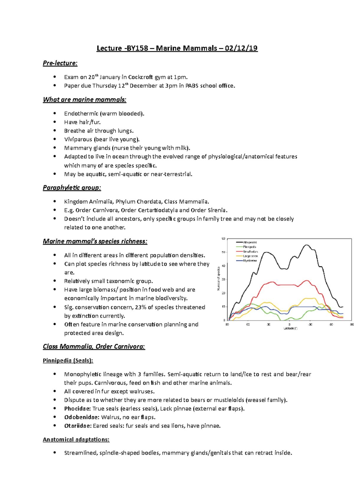 Lecture 8 - Marine Mammals- 2-12-19 - Lecture -BY158 – Marine Mammals ...