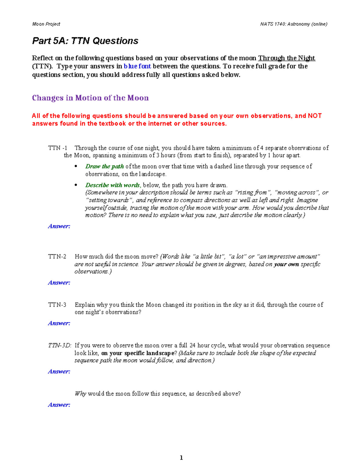 3a Moon Project Questions - Part 5A: TTN Questions Reflect on the ...
