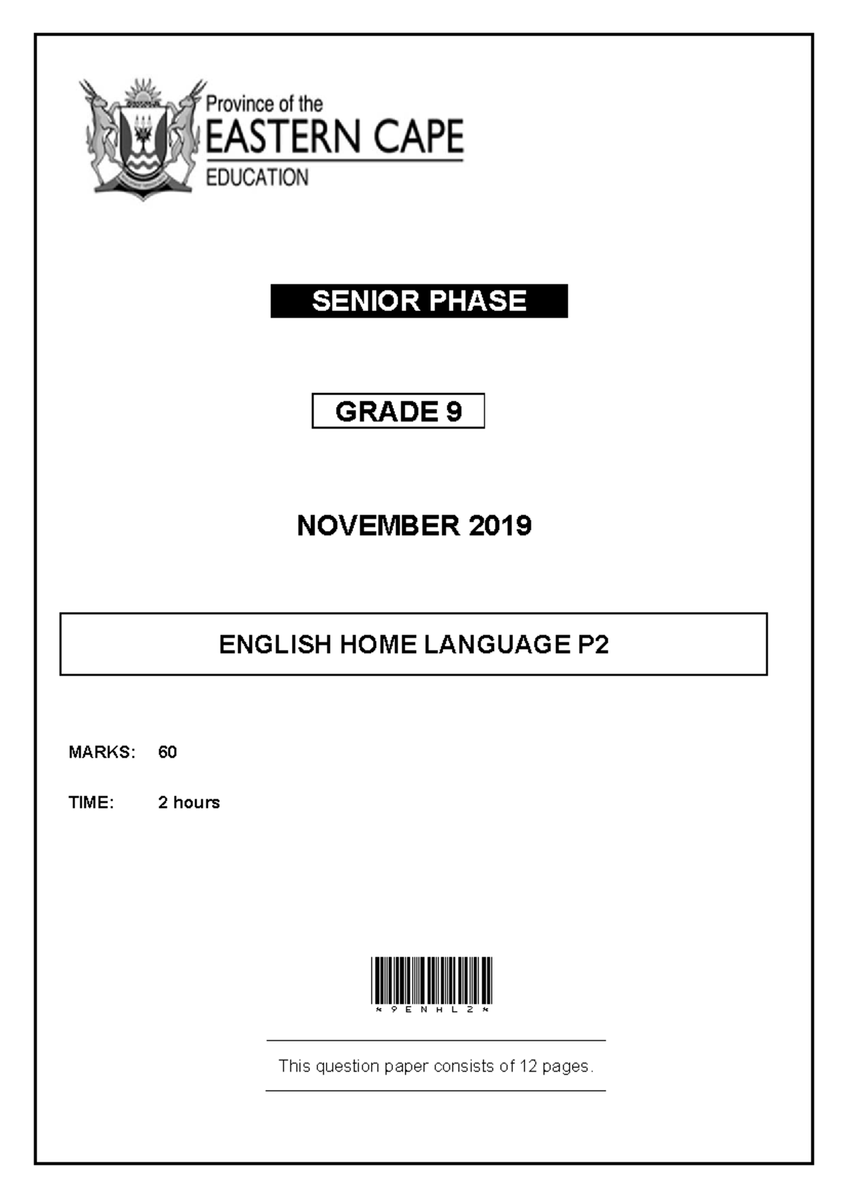 ENGL HL P2 GR9 QP NOV2019 D-1 - SENIOR PHASE GRADE 9 NOVEMBER 2019 ...
