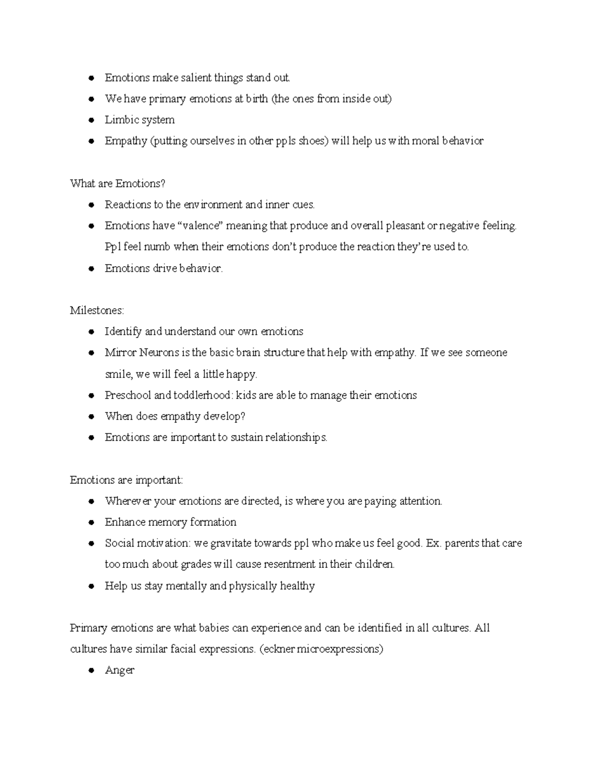 Week 8 - Emotional Development Notes - Emotions make salient things ...