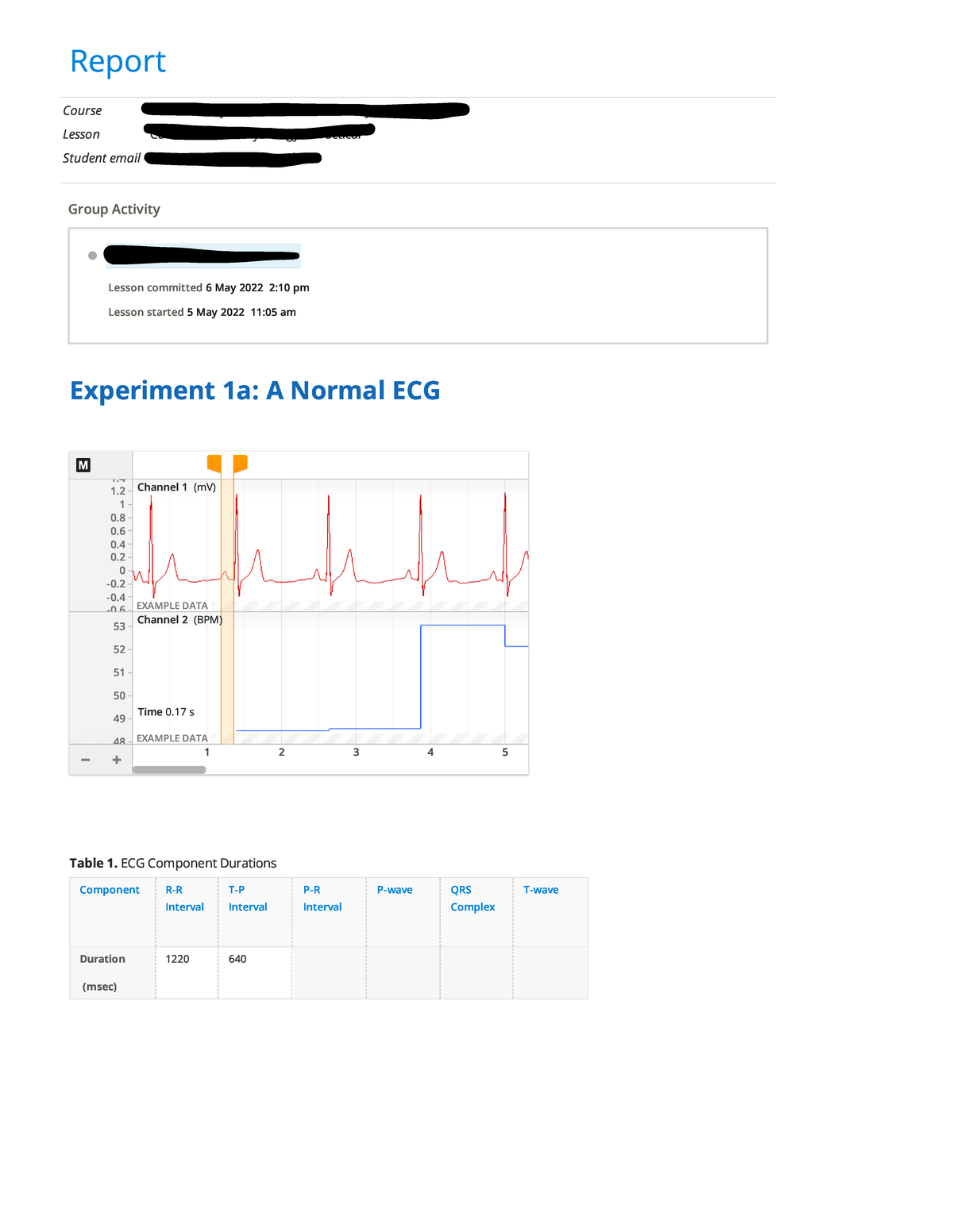 Cardiovascular Physiology Practical Report - Report Co u r se 2 nd Y e ...