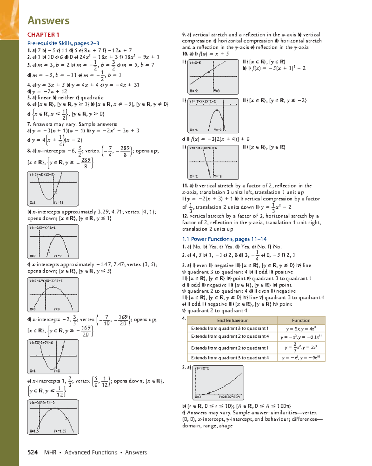 Answers - Answers CHAPTER 1 Prerequisite Skills, pages 2– a) 7 b) 5 c ...