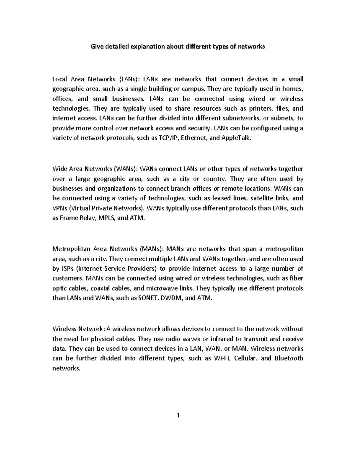 Computer network important topics - Give detailed explanation about ...