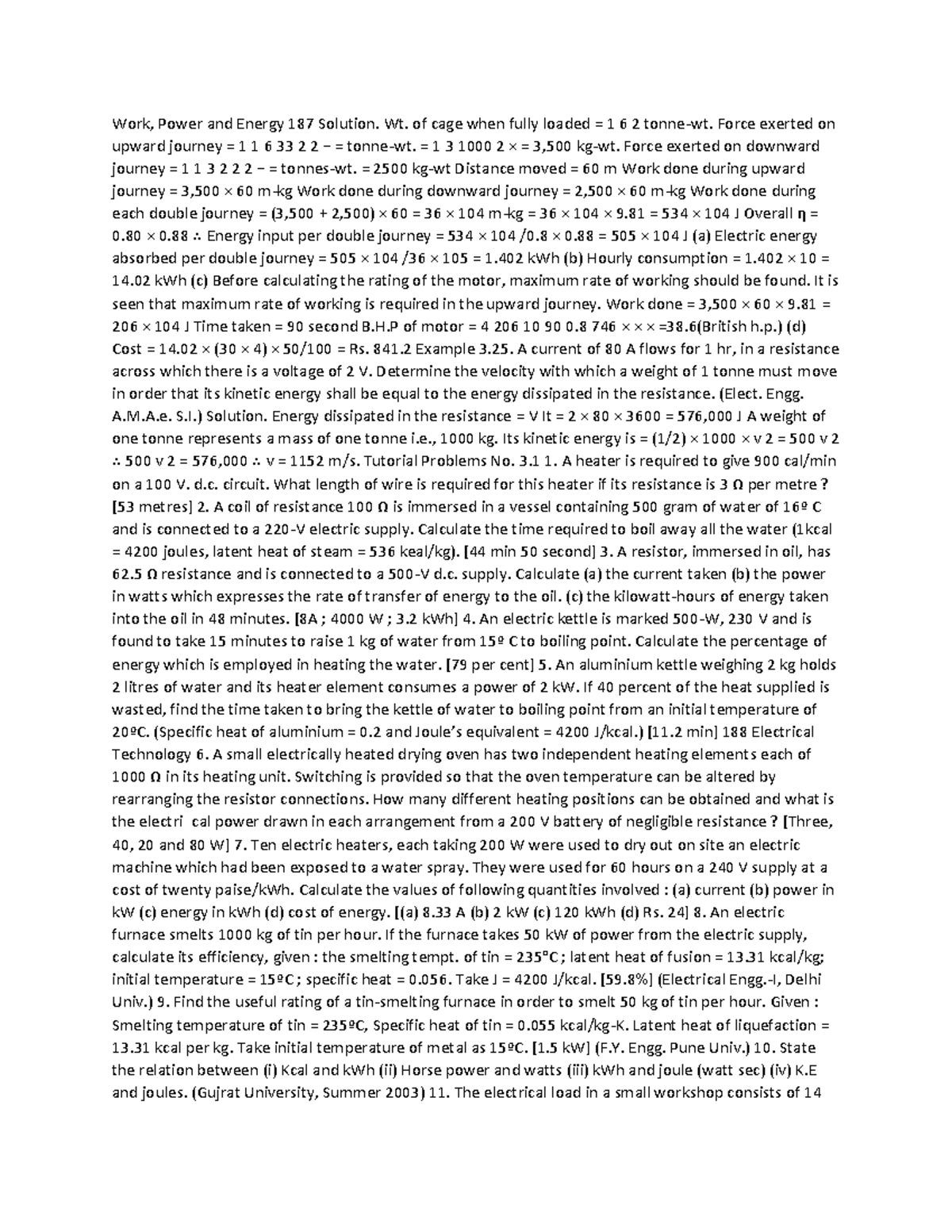 25 - dadasd - Work, Power and Energy 187 Solution. Wt. of cage when ...