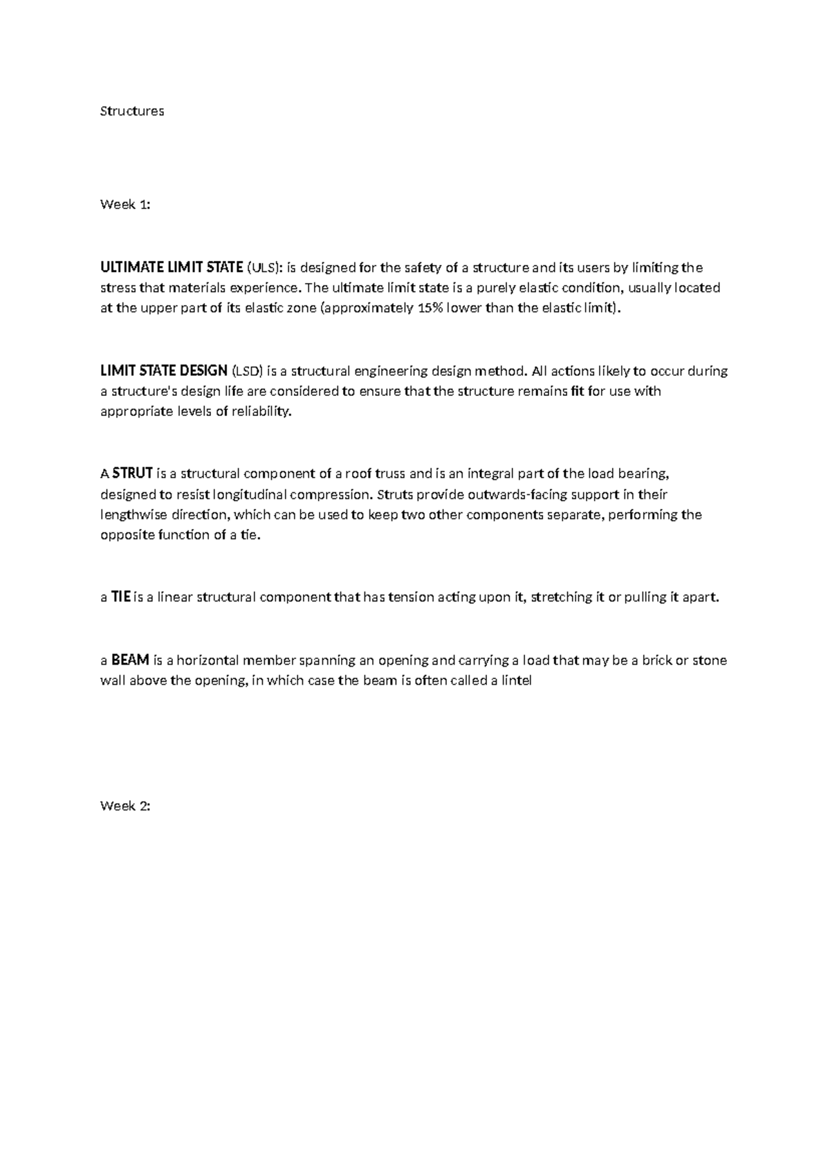 Structures - Structures Week 1: ULTIMATE LIMIT STATE (ULS): is designed ...