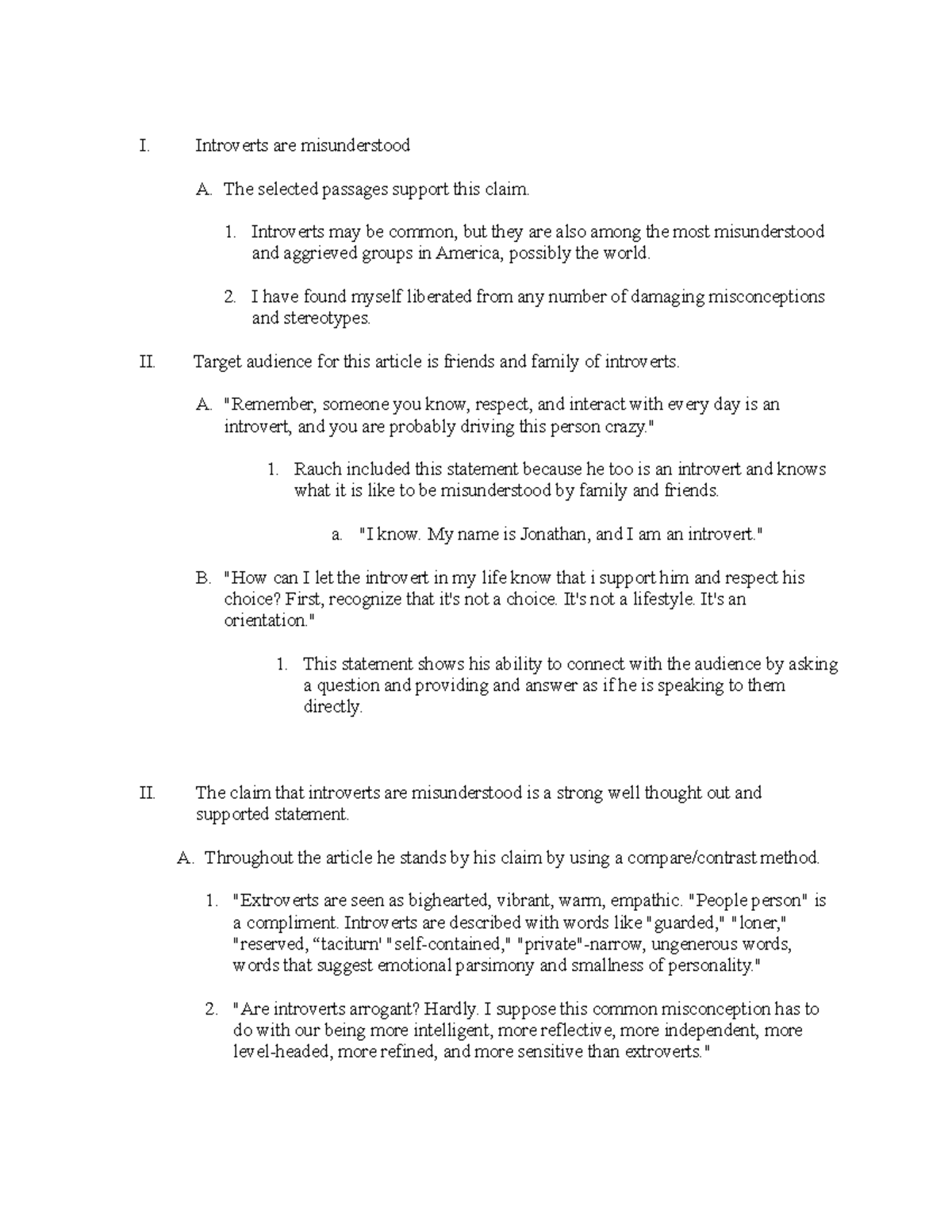 3-2 Writing Plan Outline - I. Introverts are misunderstood A. The ...