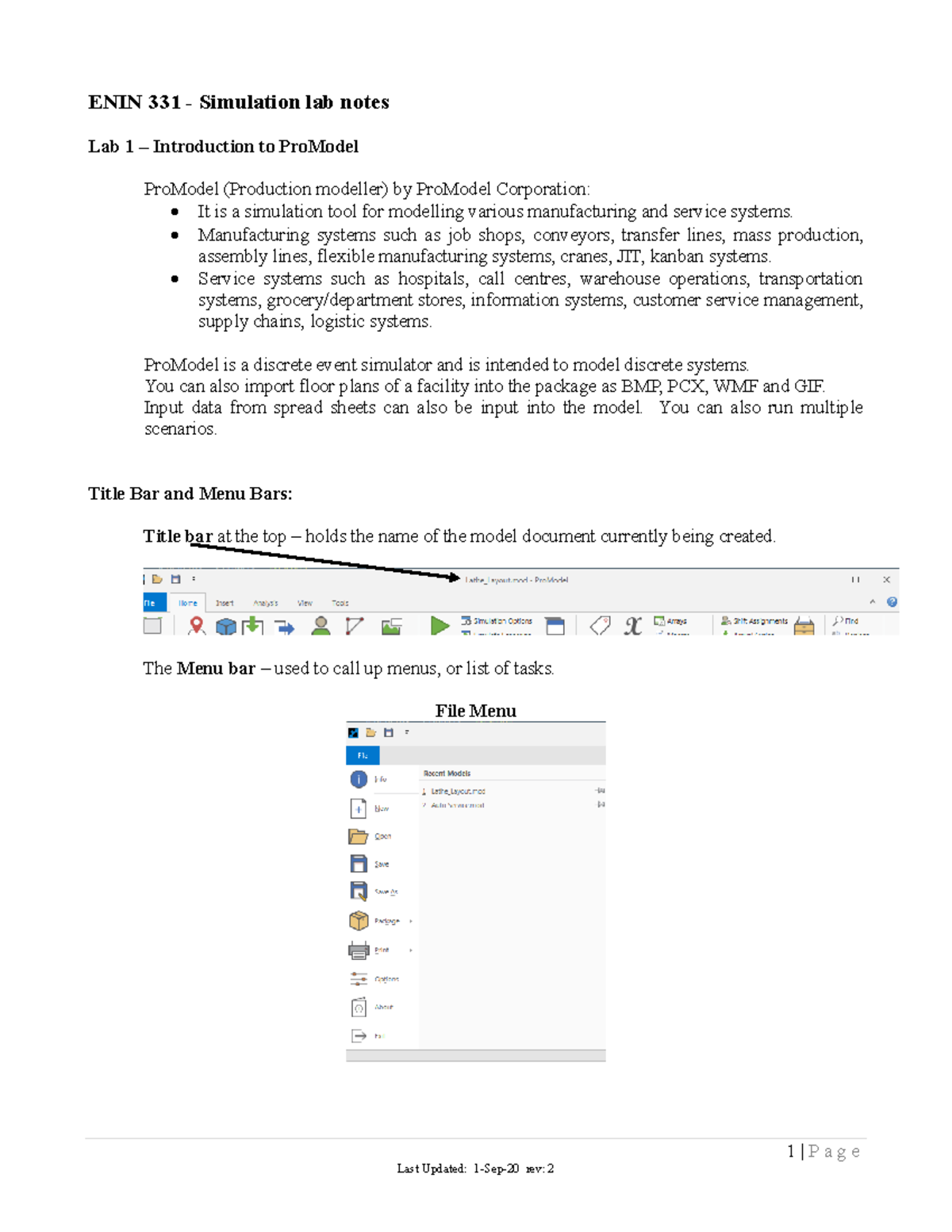 Manual Lab 1 Chp1 Rev Sep2020 - 1 | P a g e ENIN 331 - Simulation lab ...