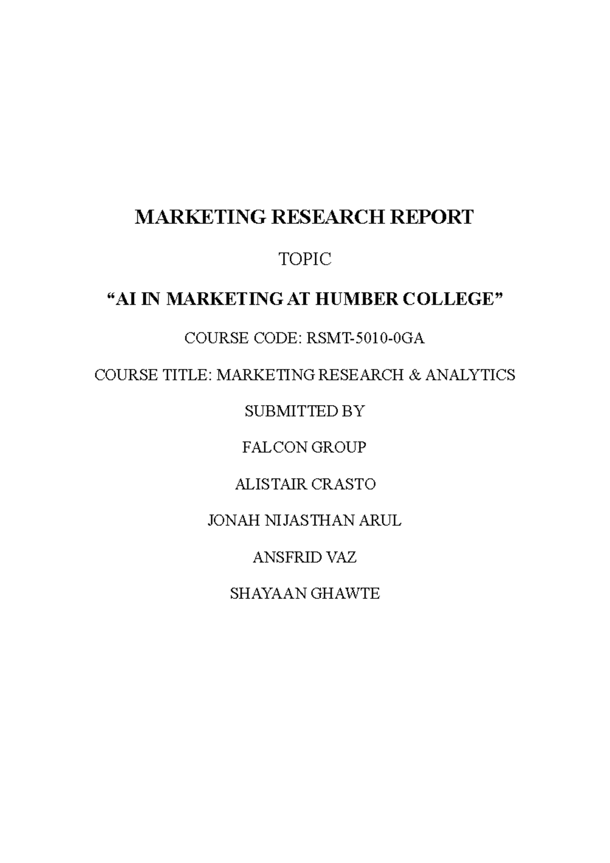 AI IN Marketing - MARKETING RESEARCH REPORT TOPIC “AI IN MARKETING AT ...