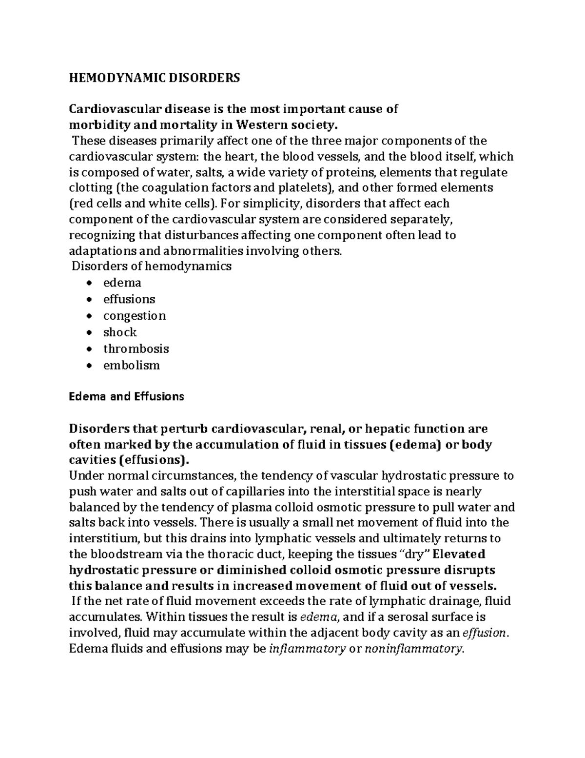 Pathology Hemodynamic Disorders - HEMODYNAMIC DISORDERS Cardiovascular ...