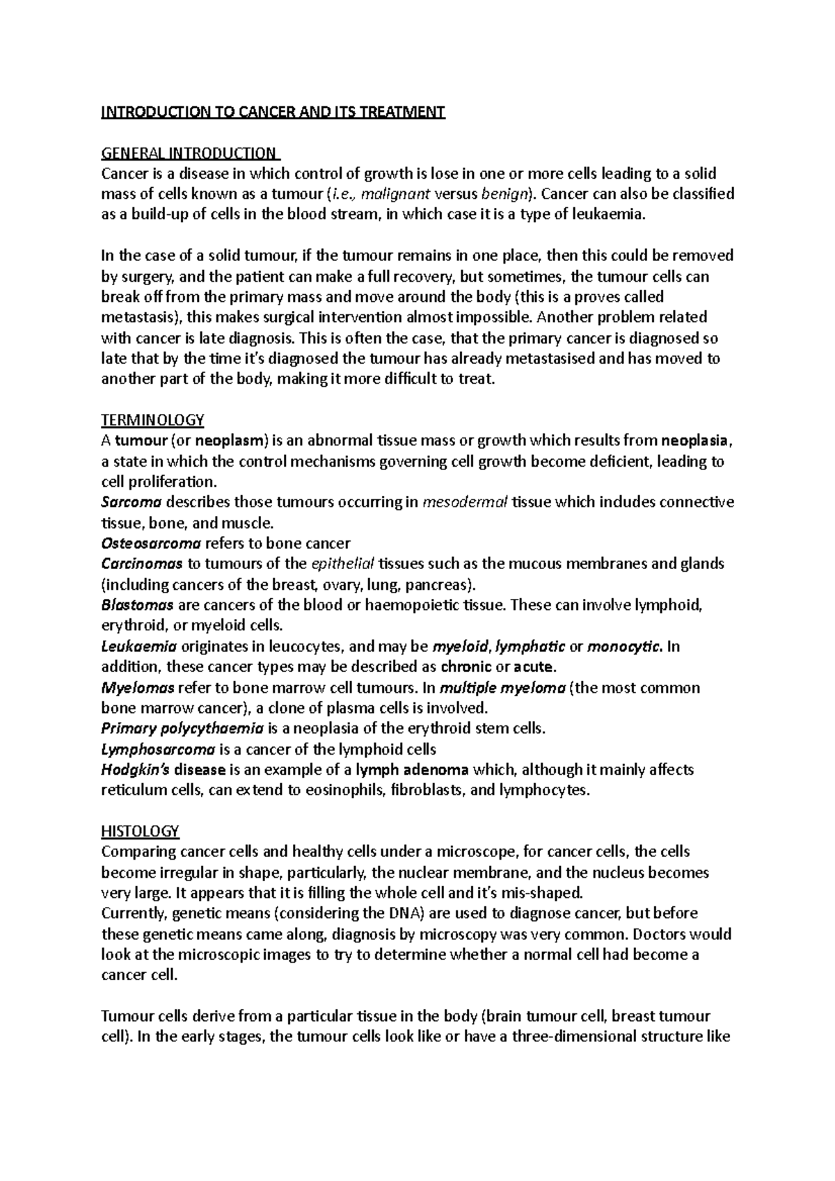 Introduction TO Cancer AND ITS Treatment - INTRODUCTION TO CANCER AND ...