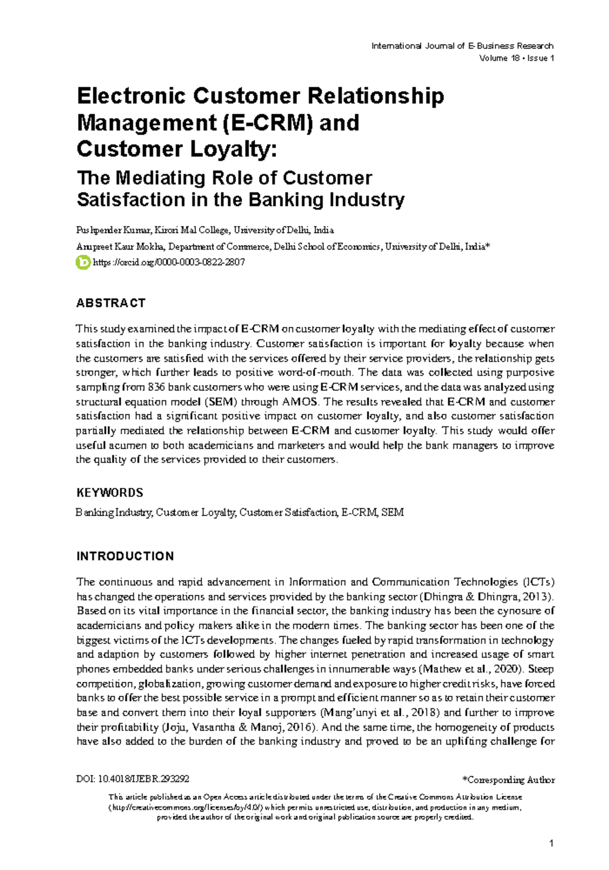 Electronic Customer Relationship Management E-CRM -1 - DOI: 10/IJEBR ...