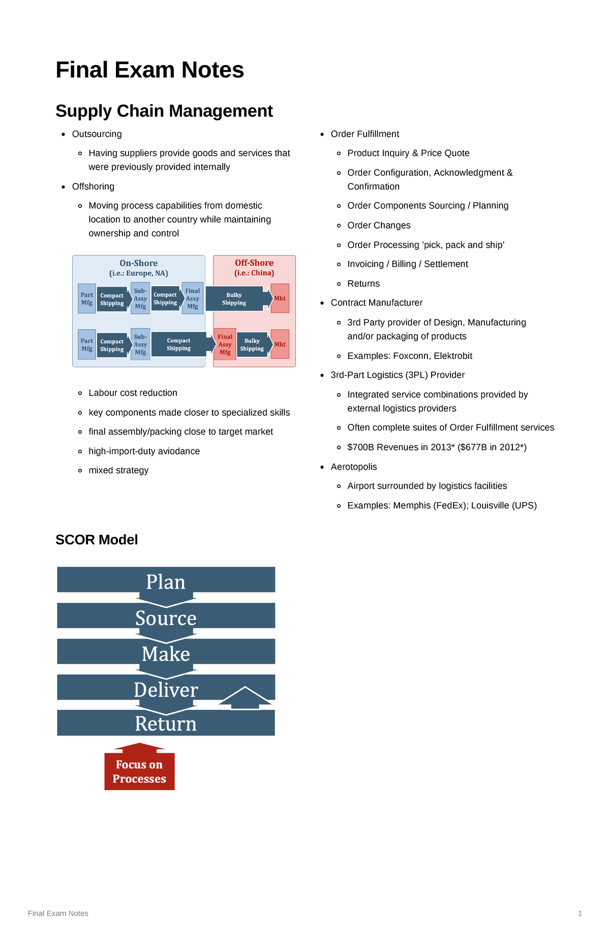 Final Exam Notes - Final Exam Notes Supply Chain Management Outsourcing ...