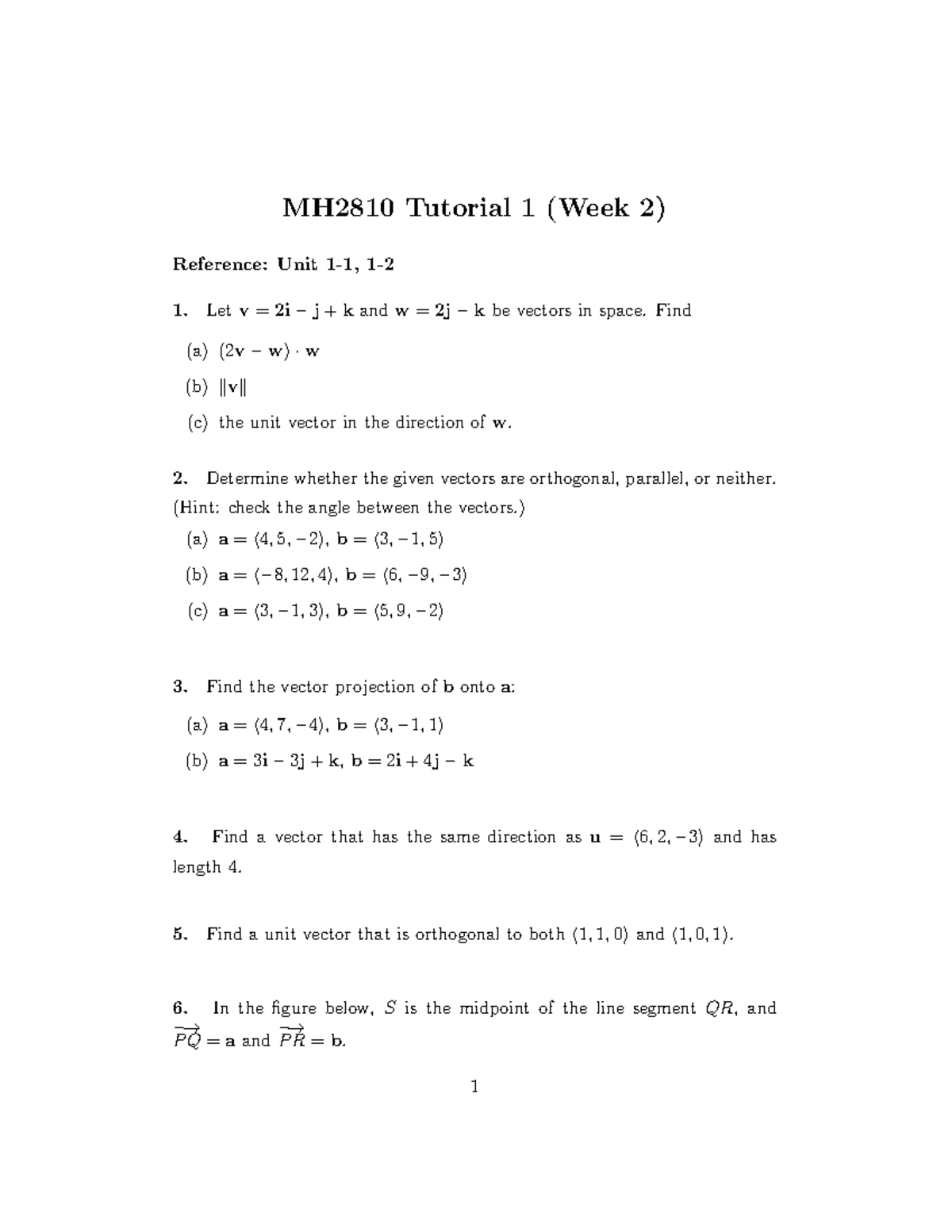 Tutorial 1 (Week 2) - MH2810 Tutorial 1 (Week 2) Reference: Unit 1-1, 1 ...