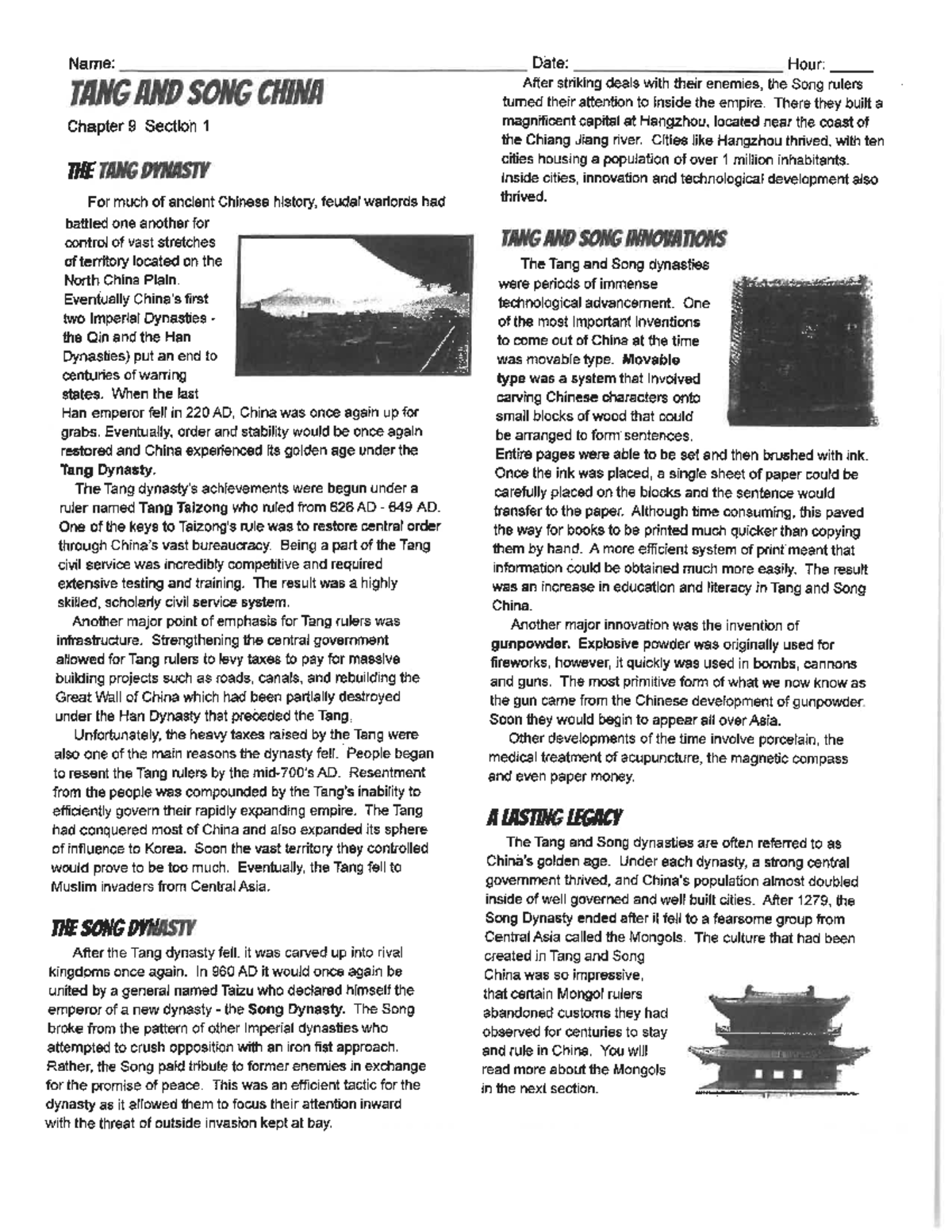 Chp 11 Tang and Song China - bio 123 - Studocu