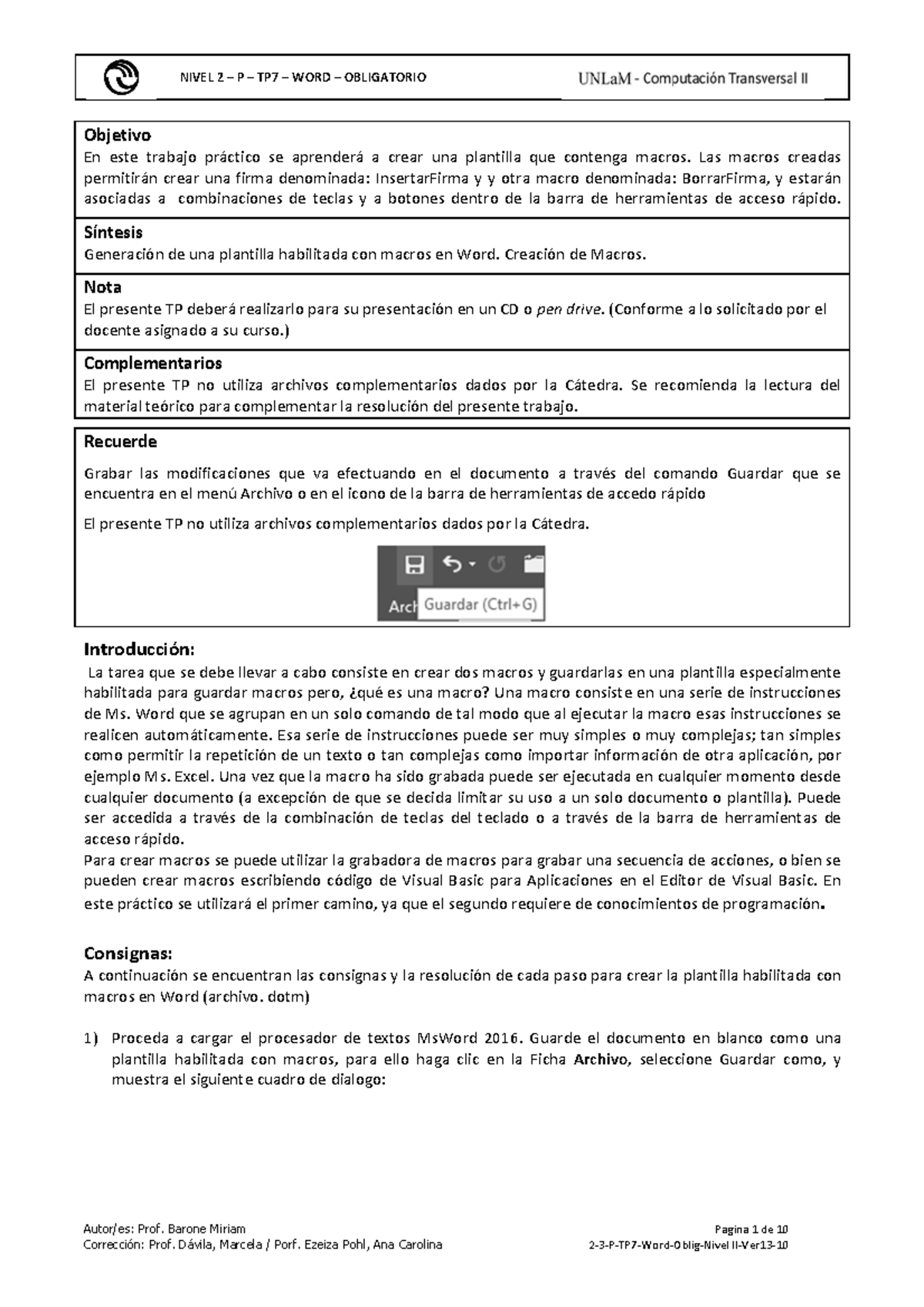 2 3 P TP7 Word Oblig Nivel II Ver13 1 - NIVEL 2 – P – TP7 – WORD – OBLIGATORIO Objetivo En este ...
