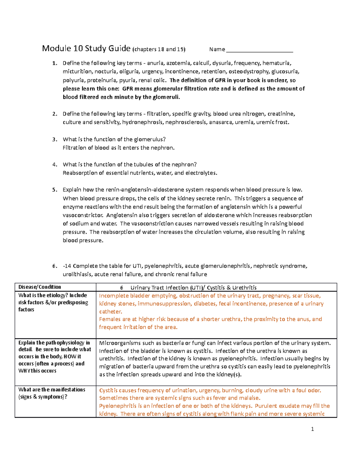 Module 10 Study Guide key - Define the following key terms - anuria ...
