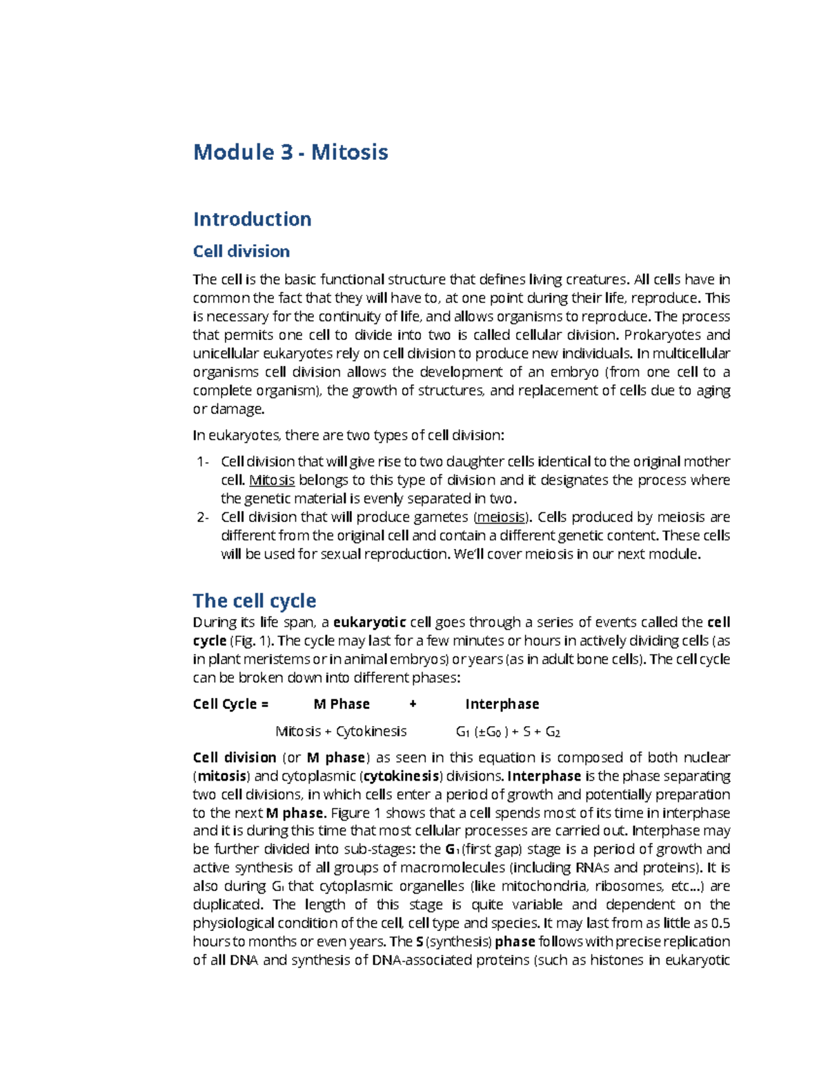 Mitosis Intro 2020 EN - Module 3 - Mitosis Introduction Cell division ...