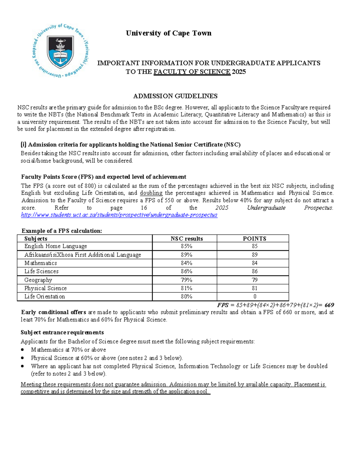 2025 Science UG Admissions Criteria - ADMISSION GUIDELINES NSC results are the primary guide for ...
