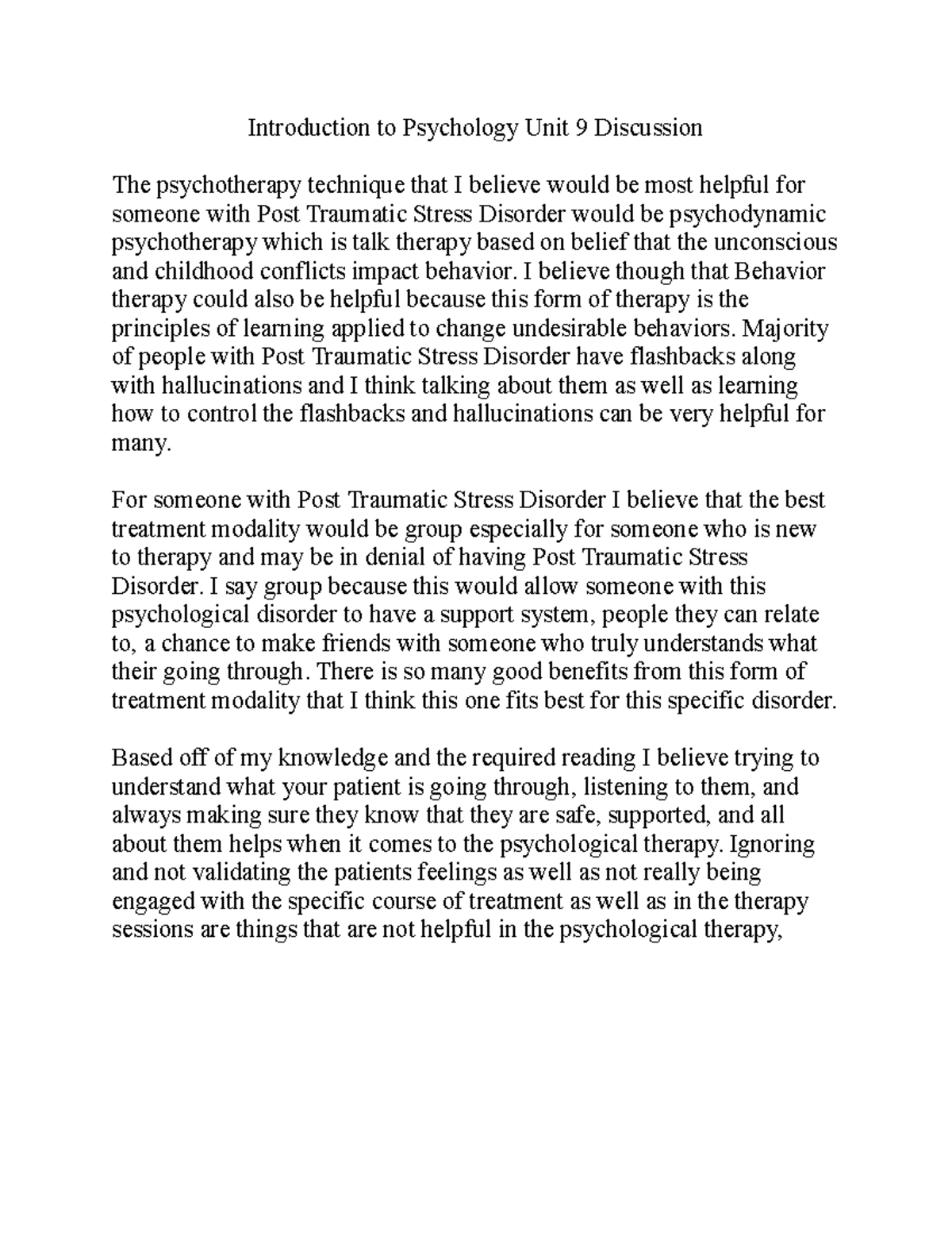 Introduction to Psychology Unit 9 Discussion - Introduction to ...