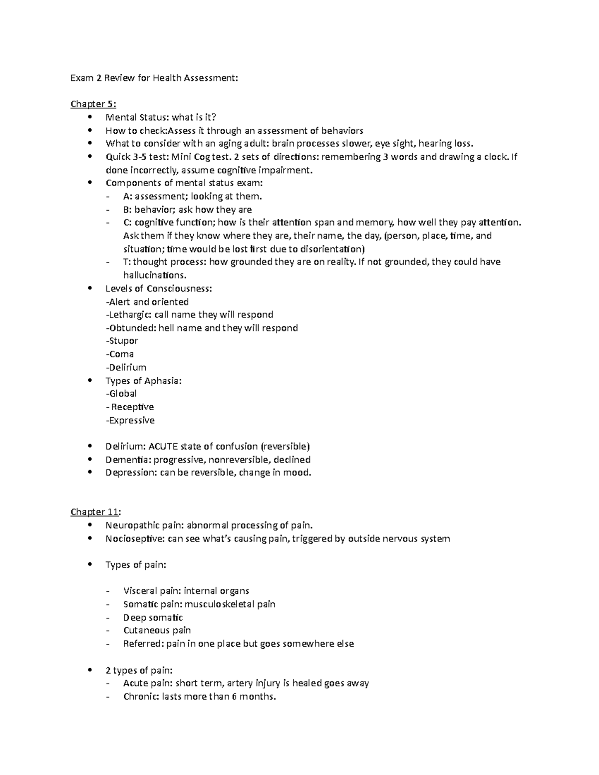 Health Assessment Exam 2 Study Material - Exam 2 Review for Health ...