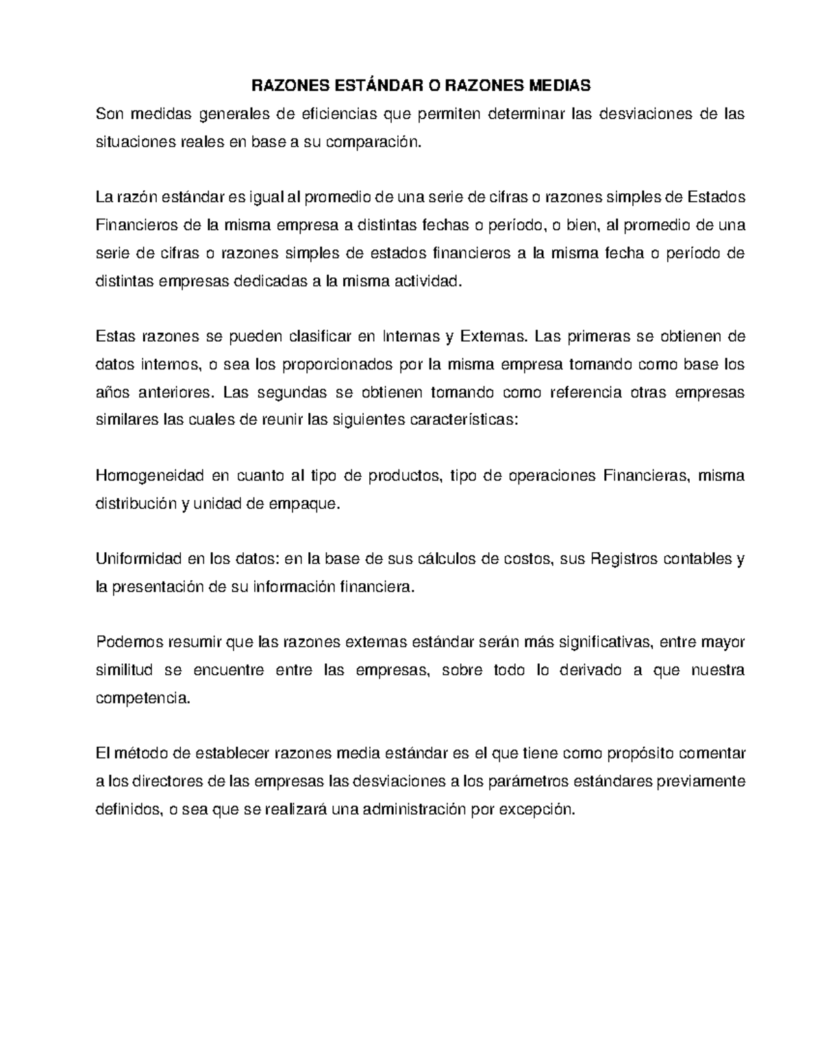 Formulas Razones Standar - RAZONES ESTÁNDAR O RAZONES MEDIAS Son ...