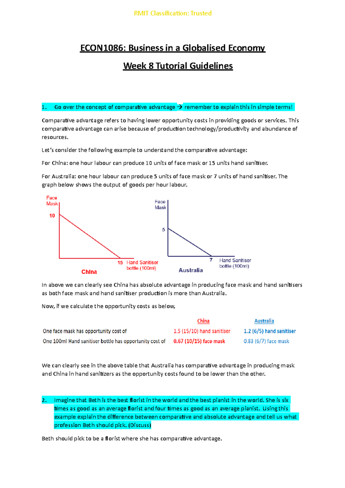 Tutorial 8 Guideline Final - ECON1086: Business in a Globalised Economy ...