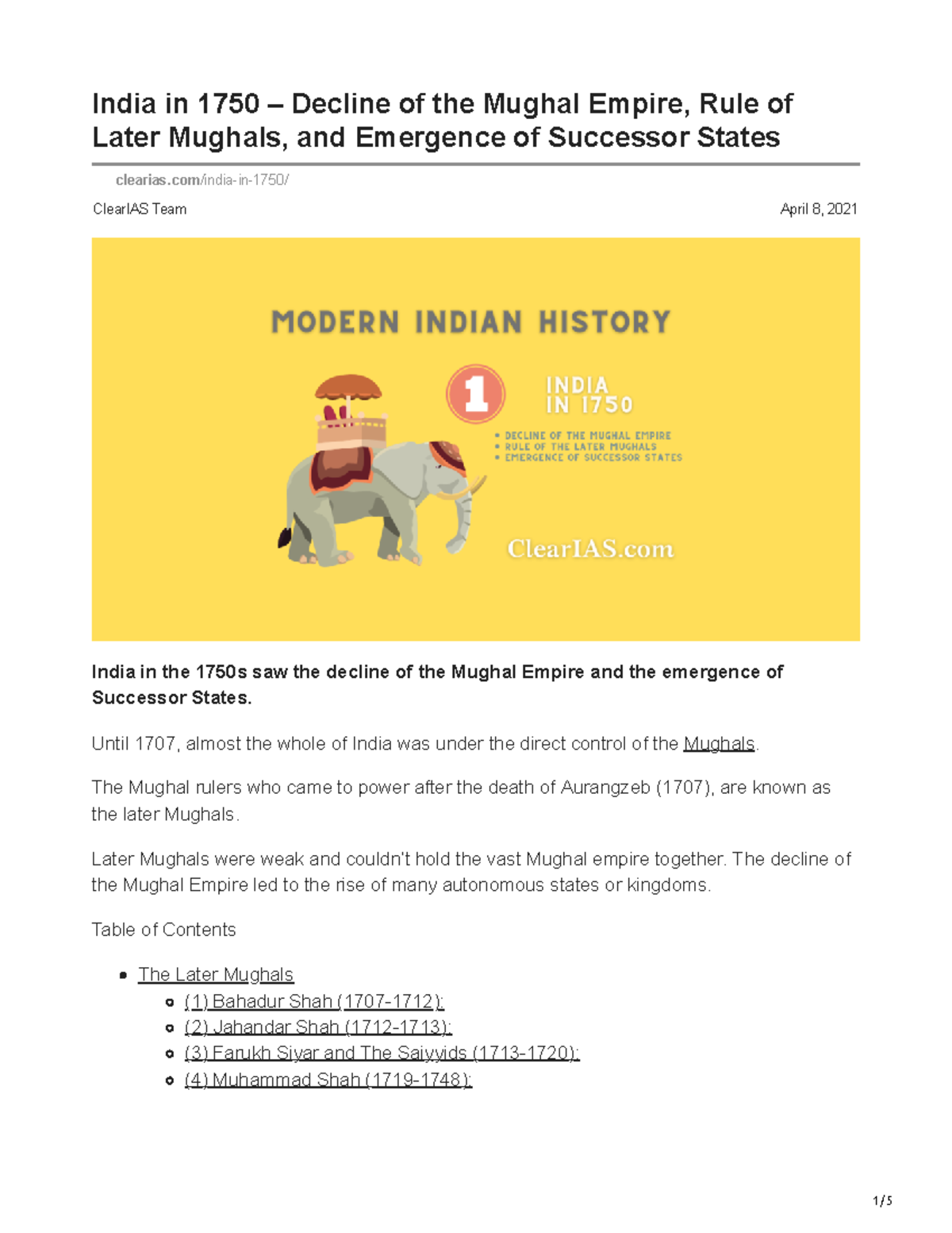 India in 1750 Decline of the Mughal Empire Rule of Later Mughals and ...