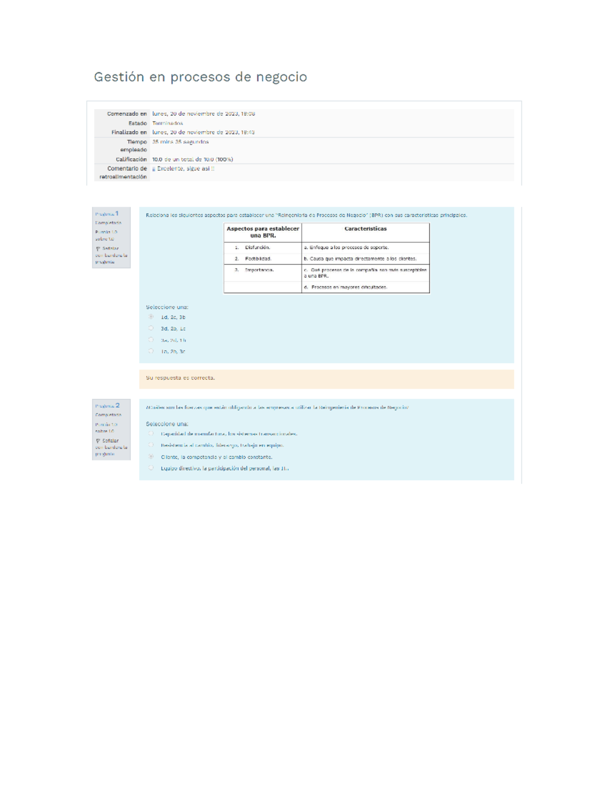 Gestión en procesos de negocio modalidad de examenes semana 5 - Gestion de Proceso - Studocu