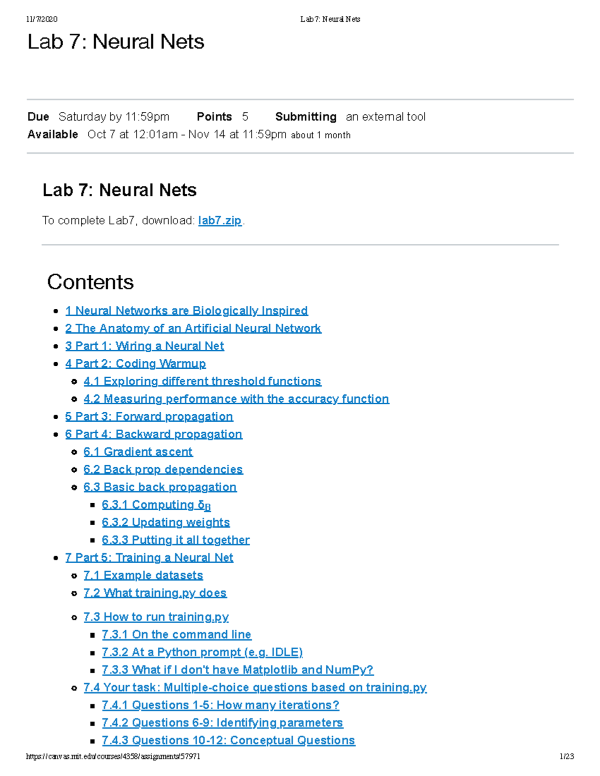 Lab 7 Neural Nets - 6. 034 - MIT - Studocu