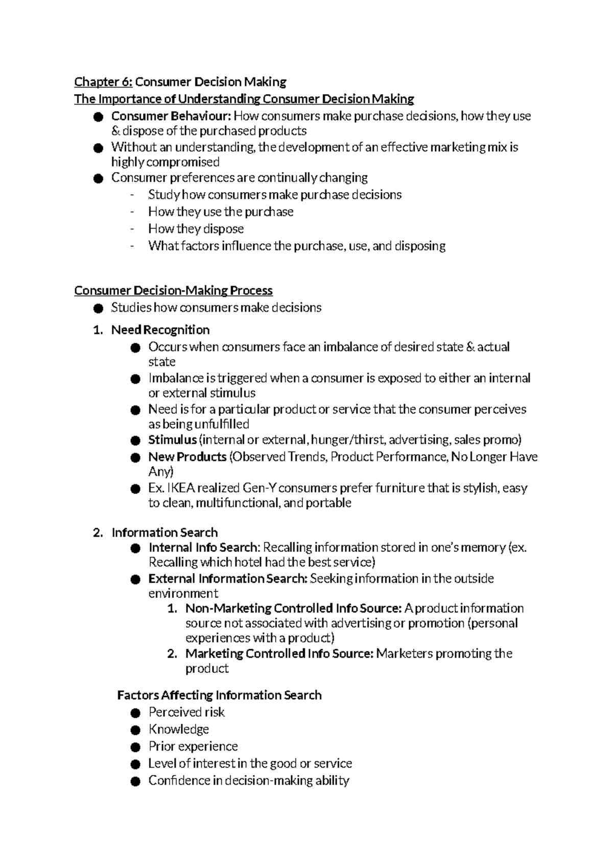 MKTG - Chapter 6 - ADMS MARKETING 2200 NOTES - Chapter 6: Consumer ...