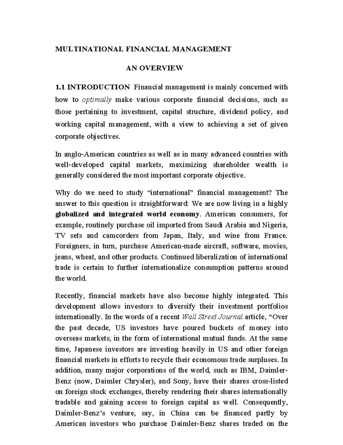 Multinational Financial Management (U1) - MULTINATIONAL FINANCIAL ...