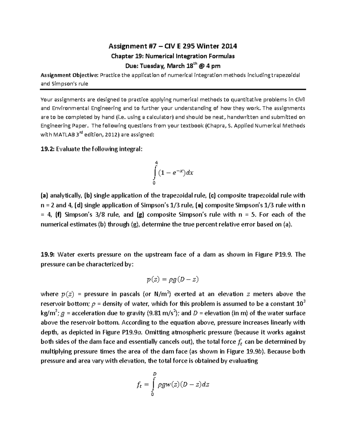 Seminar assignments - assignment 7 solutions - Assignment CIV E 295 ...