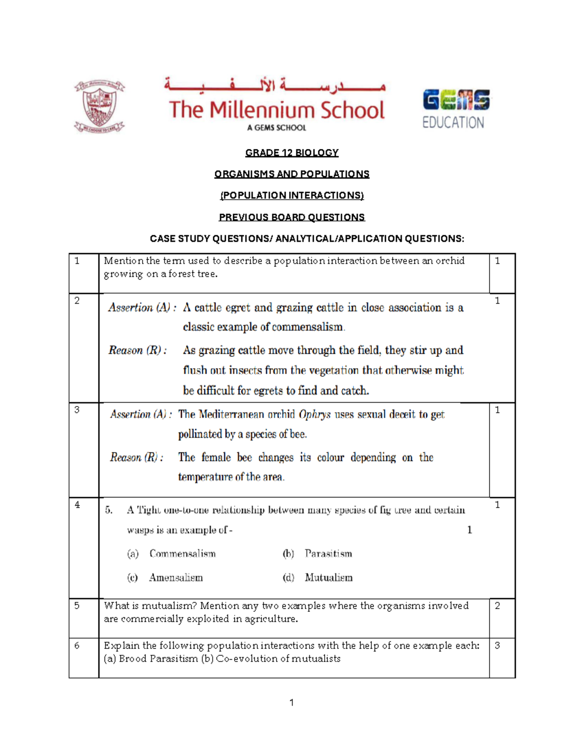 Worksheet Population interactions - 1 GRADE 12 BIOLOGY ORGANISMS AND ...