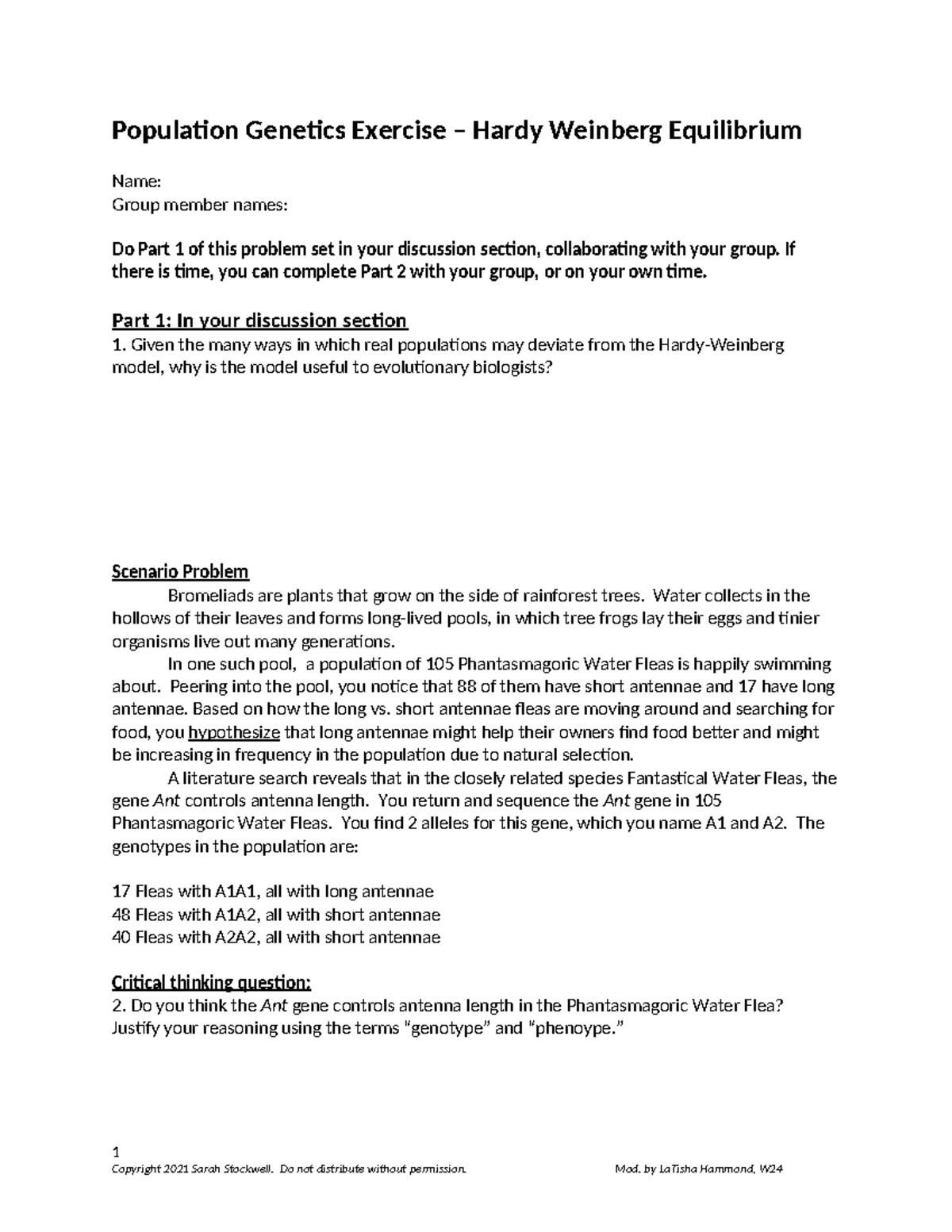 HWE Exercises W24 no calcs - Population Genetics Exercise – Hardy ...