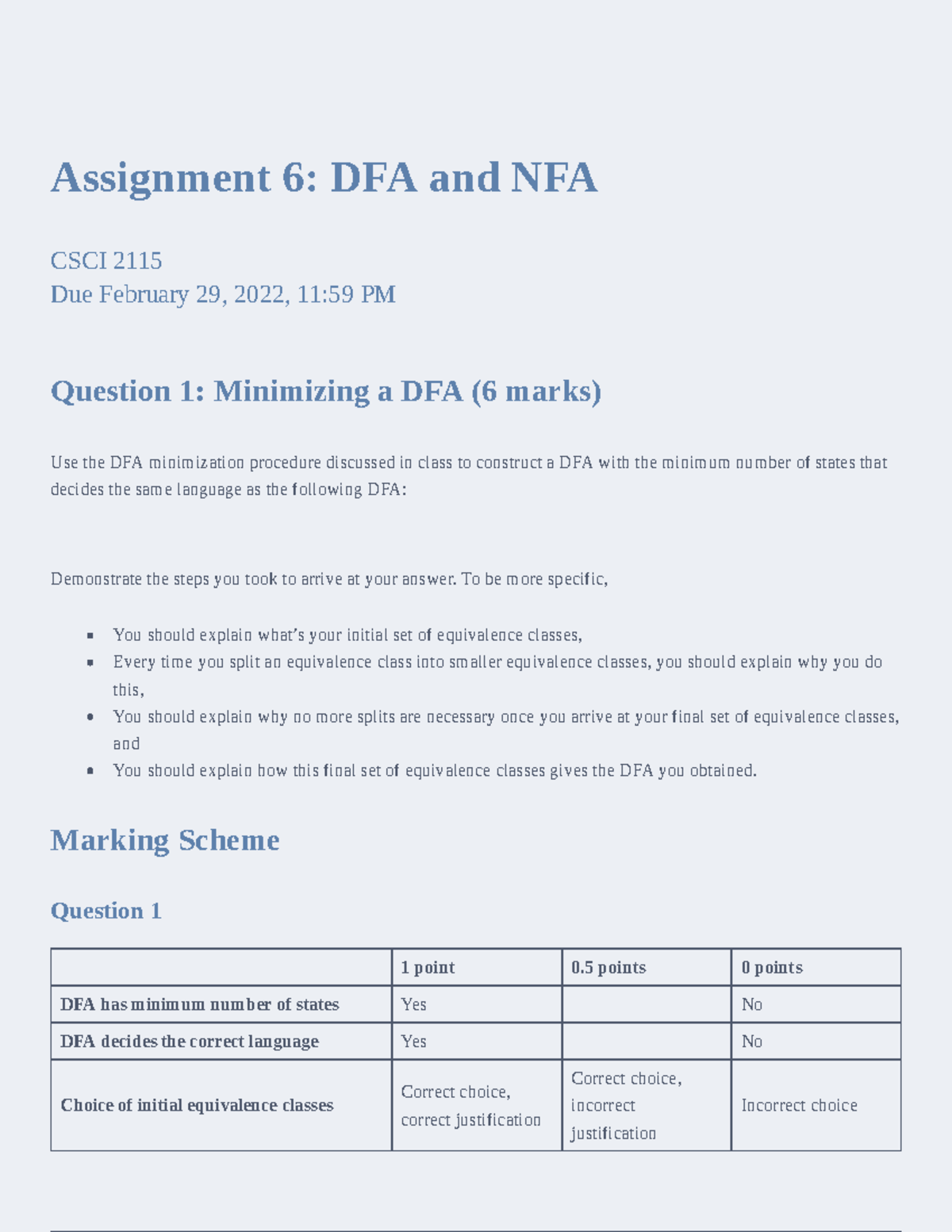 Minimization - Assigment 6 2115 theory of computer science - Assignment ...