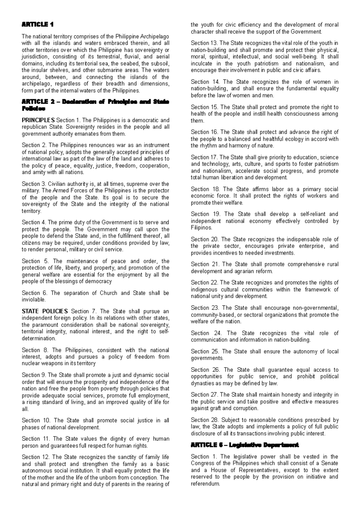 Articles-12678- Consti - ARTICLE 1 The national territory comprises of the Philippine ...