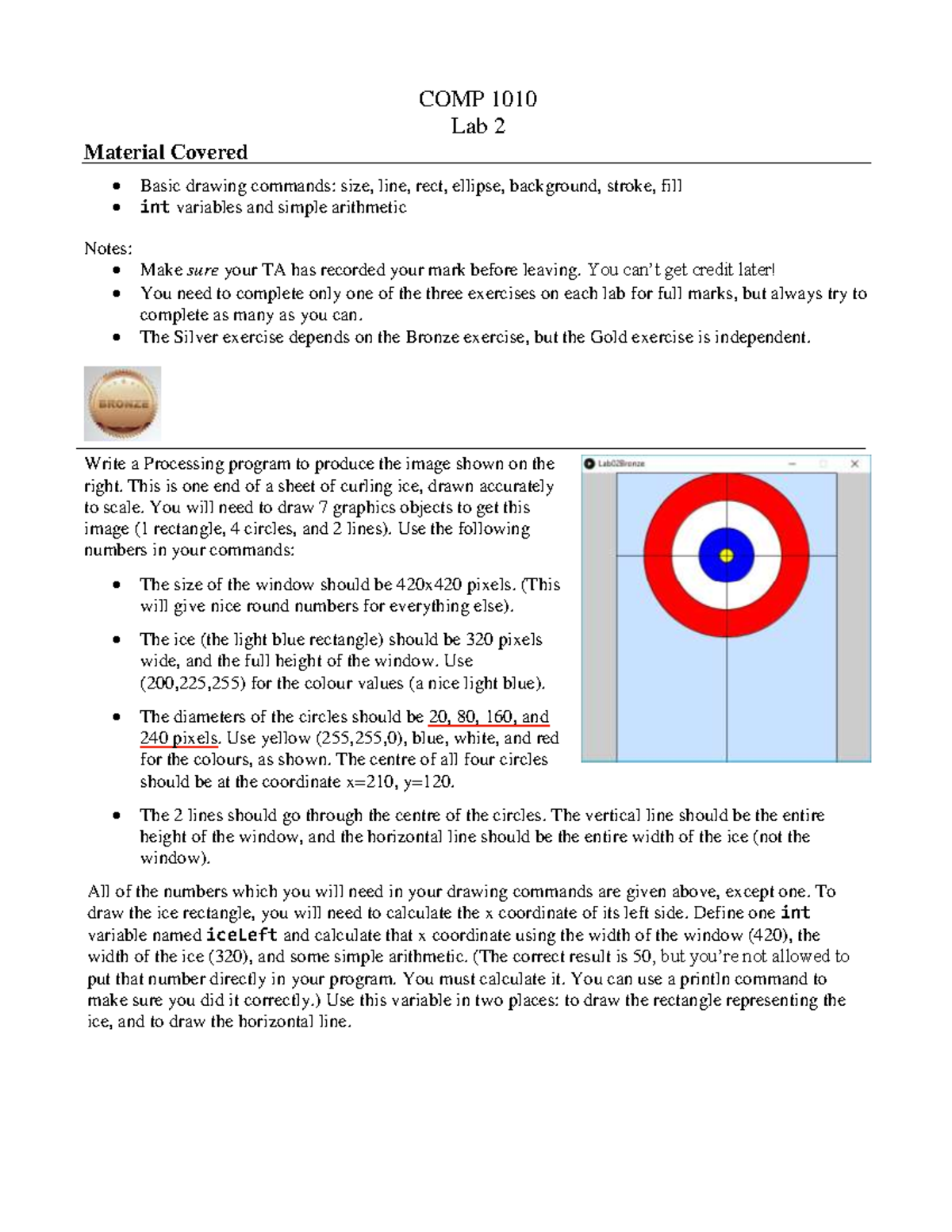 Lab2 - lab - COMP 1010 Lab 2 Material Covered Basic drawing commands: size, line, rect, ellipse ...