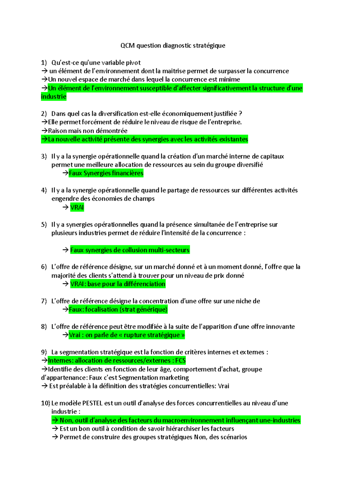 QCM question diagnostic stratégique - QCM question diagnostic ...