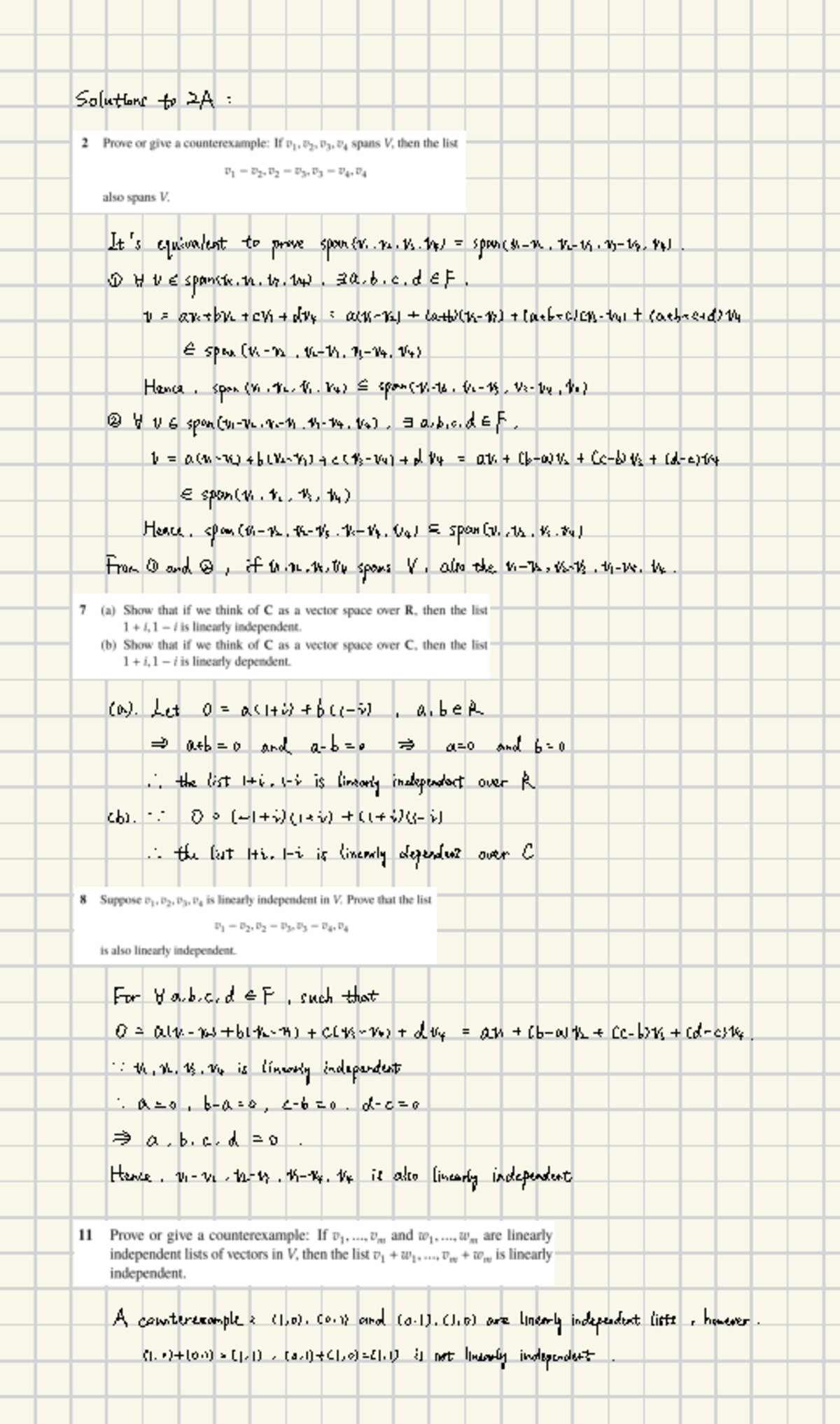 2A - Practice Material Linear Algebra - Solutions to 2A : It's ...