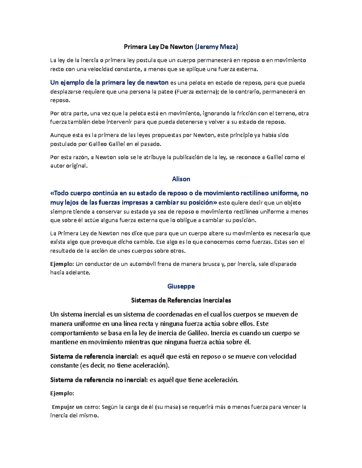 Primera Ley De Newton - fdfdg - Primera Ley De Newton (Jeremy Meza) La ...