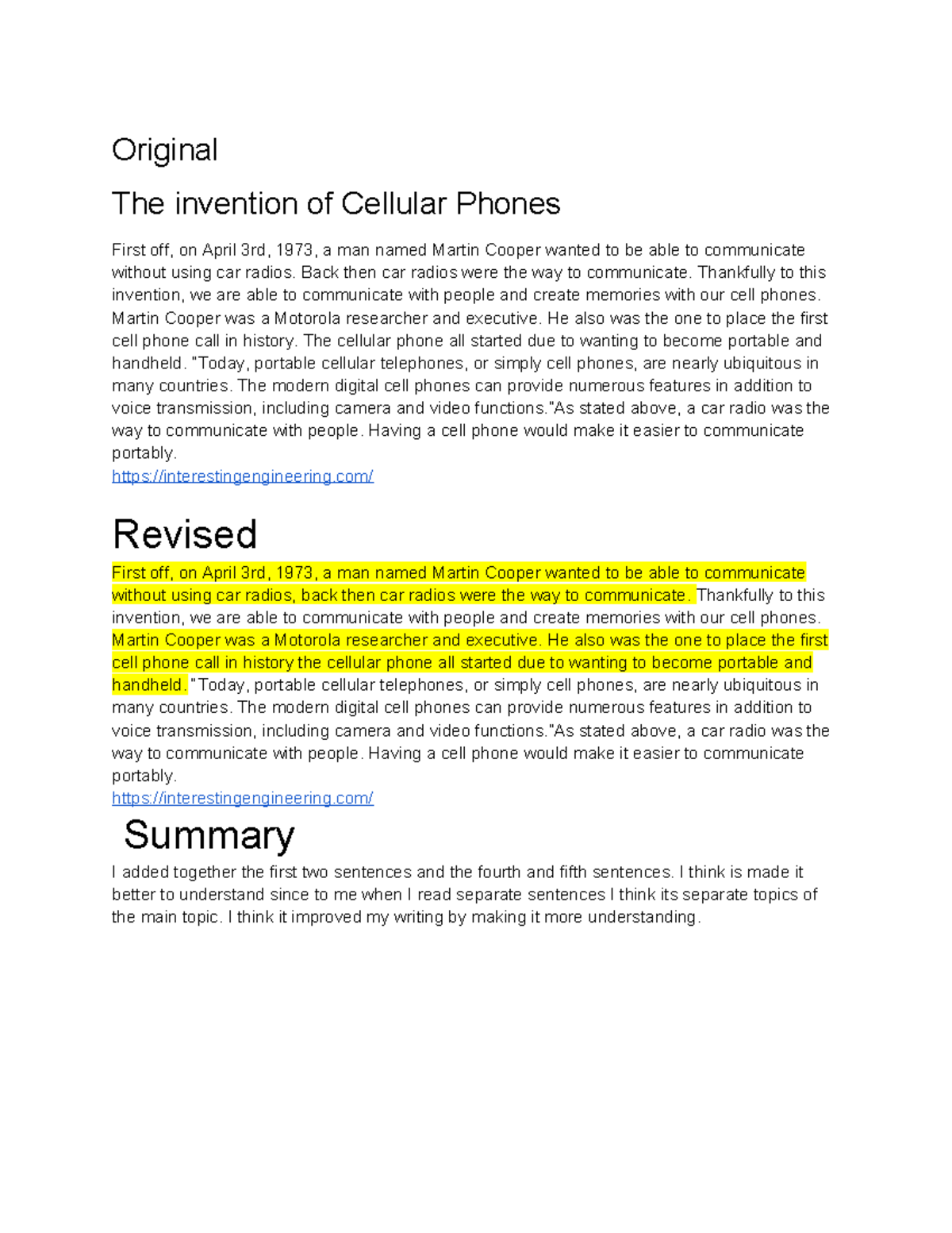 02 09 Language Arts - Original The invention of Cellular Phones First ...