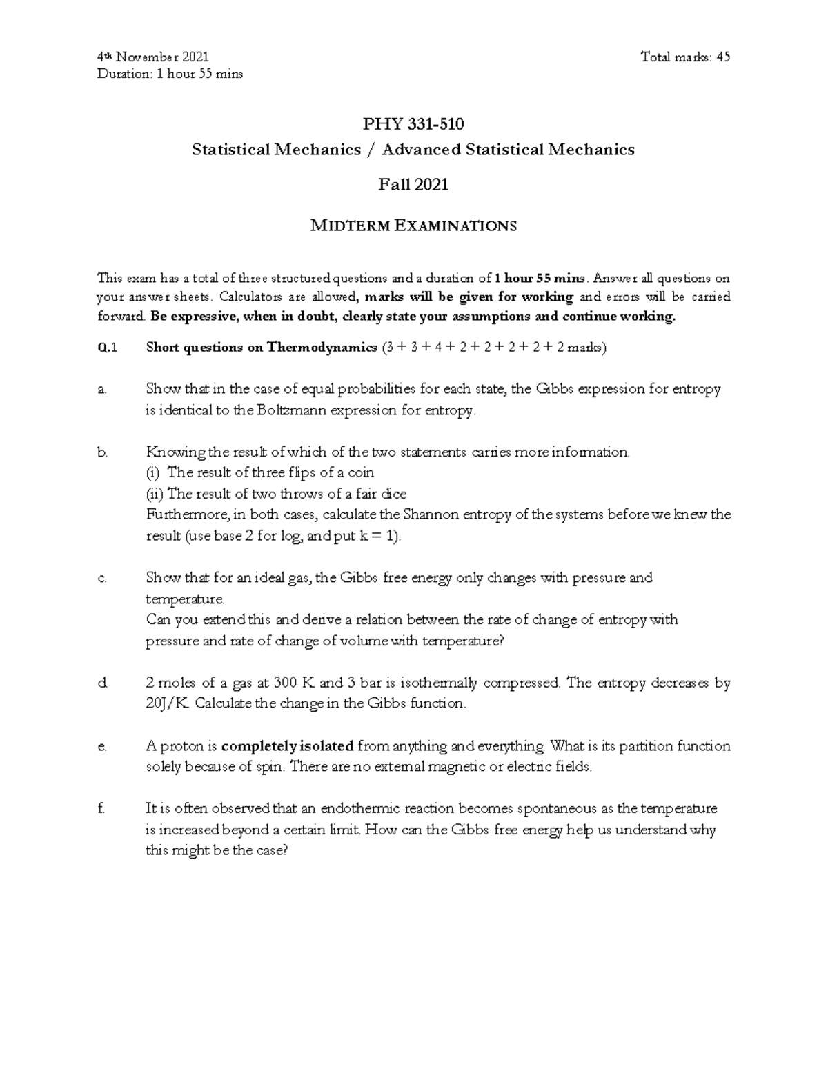 Midterm Exam - Fall 2021 - 4 th November 2021 Total marks: 45 Duration ...