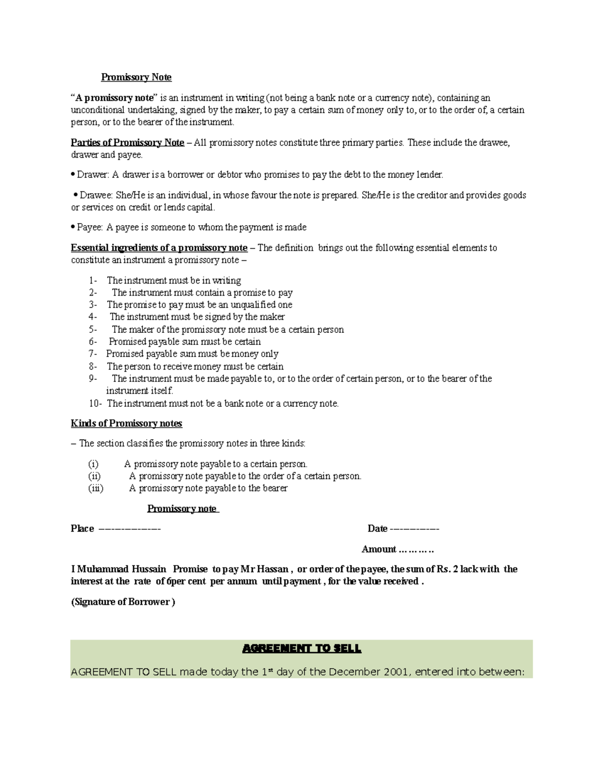 Conveyance Notes - law studies. - Promissory Note “A promissory note ...