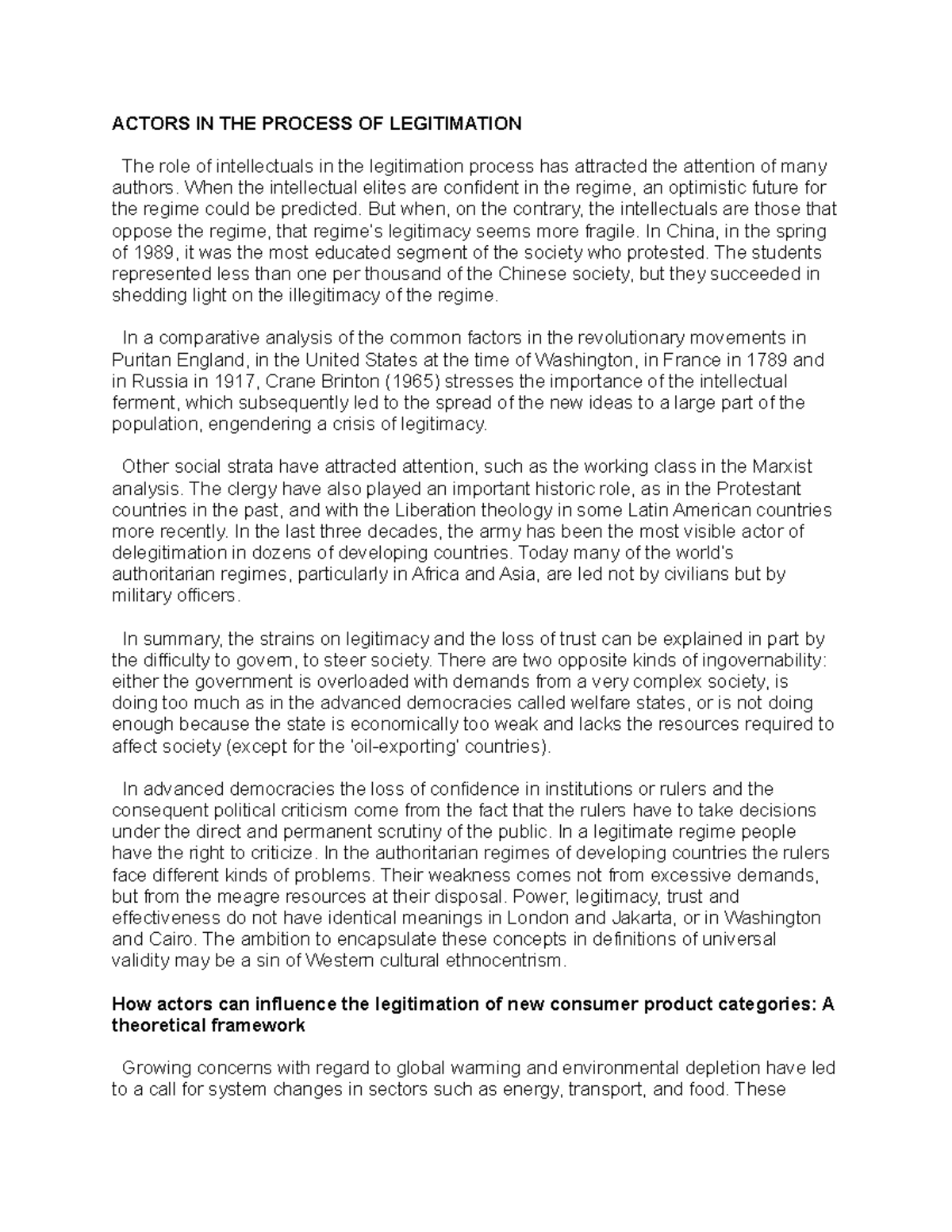 Actors IN THE Process OF Legitimation - ACTORS IN THE PROCESS OF ...