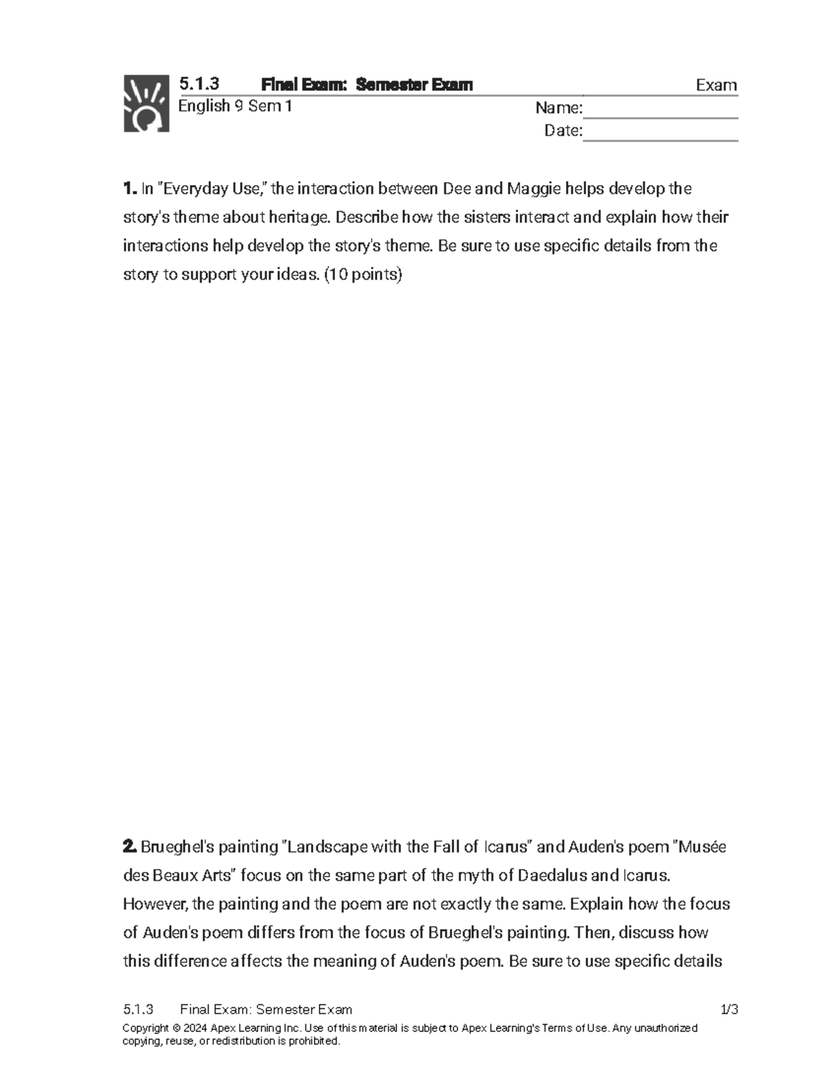 5.1.3 Final Exam - Semester Exam (Exam) - Final Exam: Semester Exam 1 ...