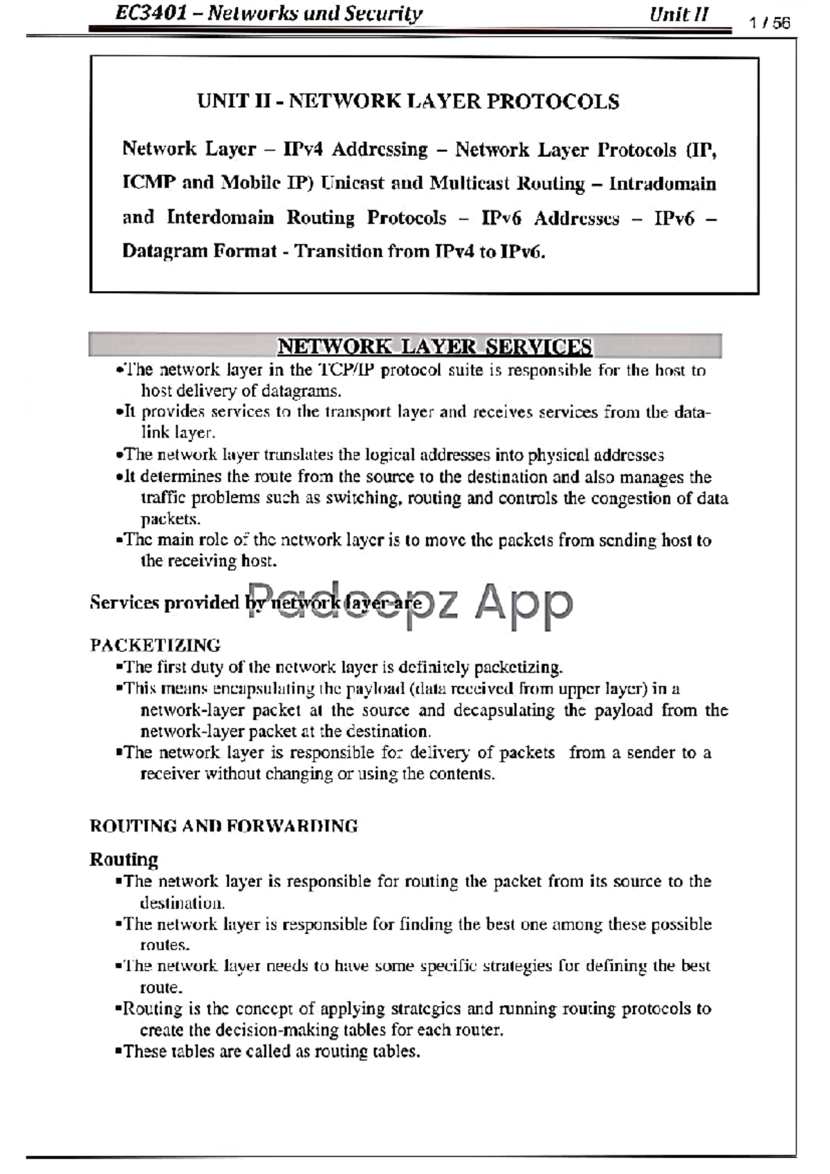 Ns Notes Unit 2 Network Security Ec3401 Networks And Security Unit Ii Unit Ii Network Layer