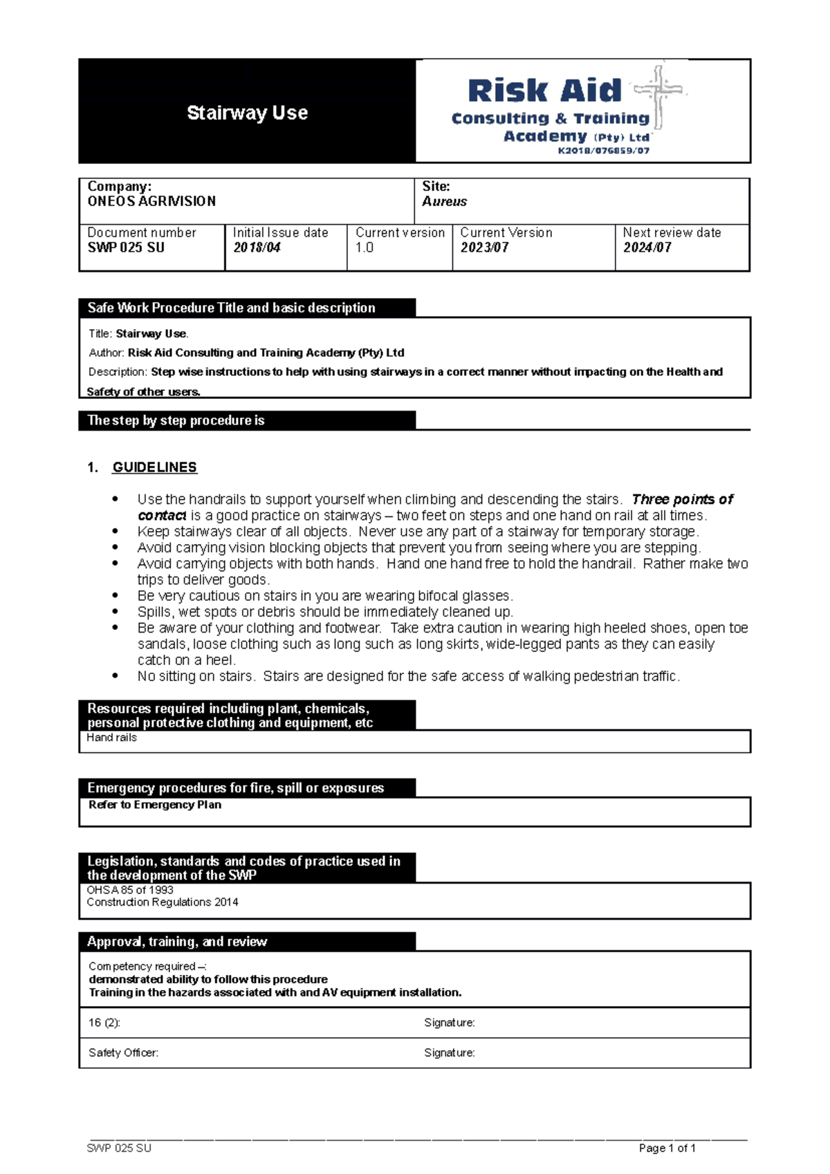 RA SWP 025 SU Stairway Use - Stairway Use Company: ONEOS AGRIVISION ...