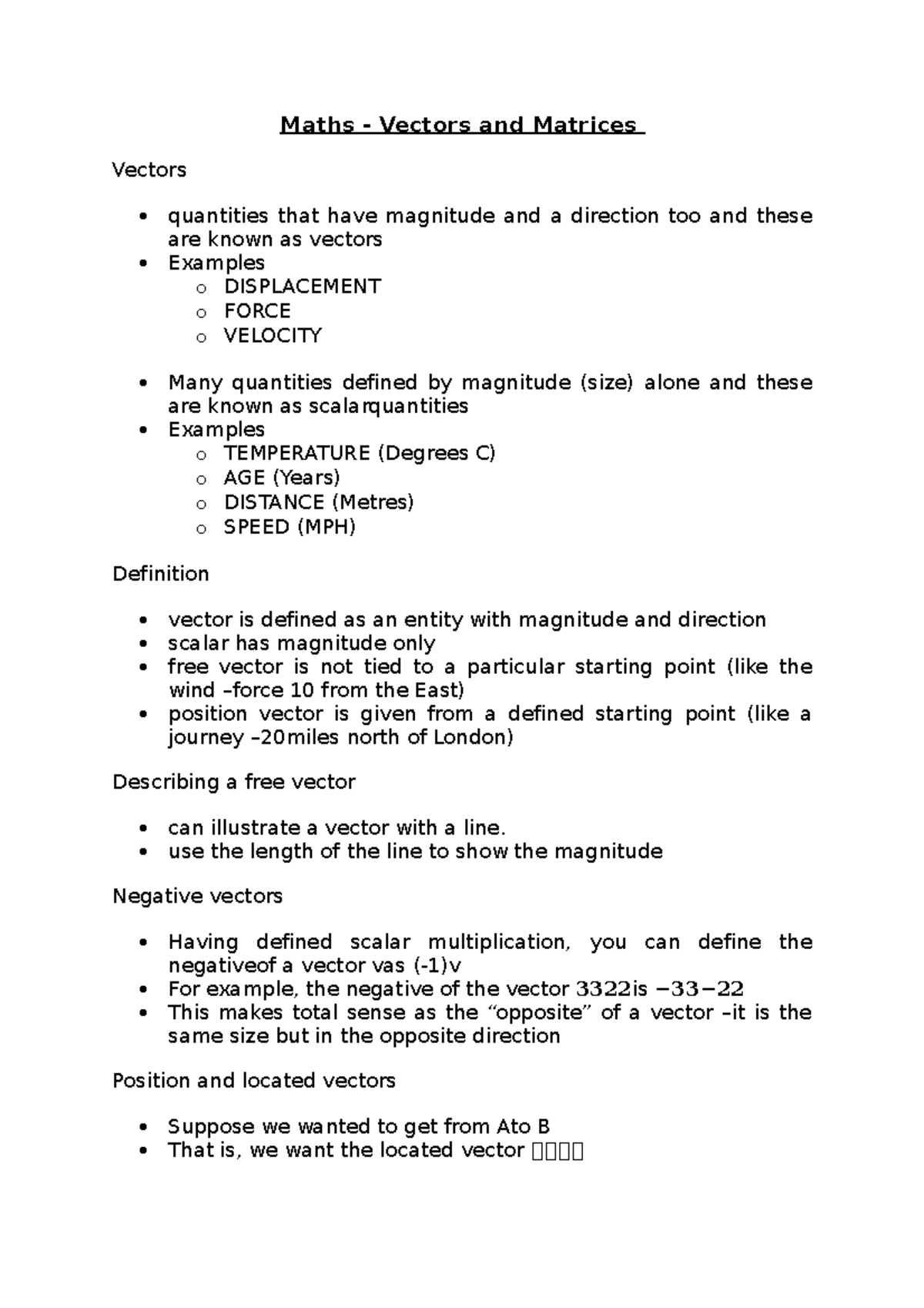 Vectors and Matrices - Maths - Vectors and Matrices Vectors quantities ...