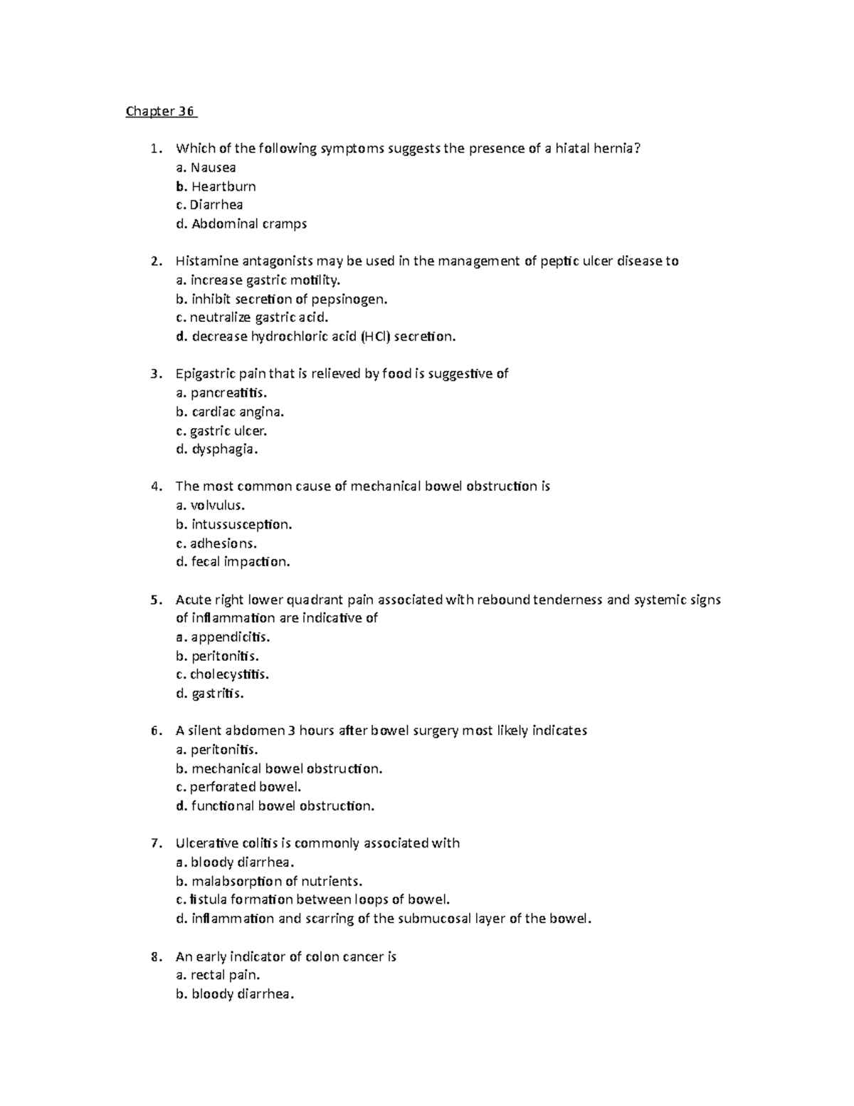 Quiz 36 37 38 39 40 41 - Chapter 36 Which of the following symptoms ...