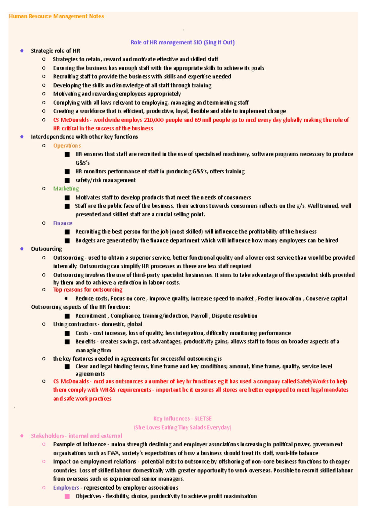 Topic 4 - Human Resources - Human Resource Management Notes Role of HR ...
